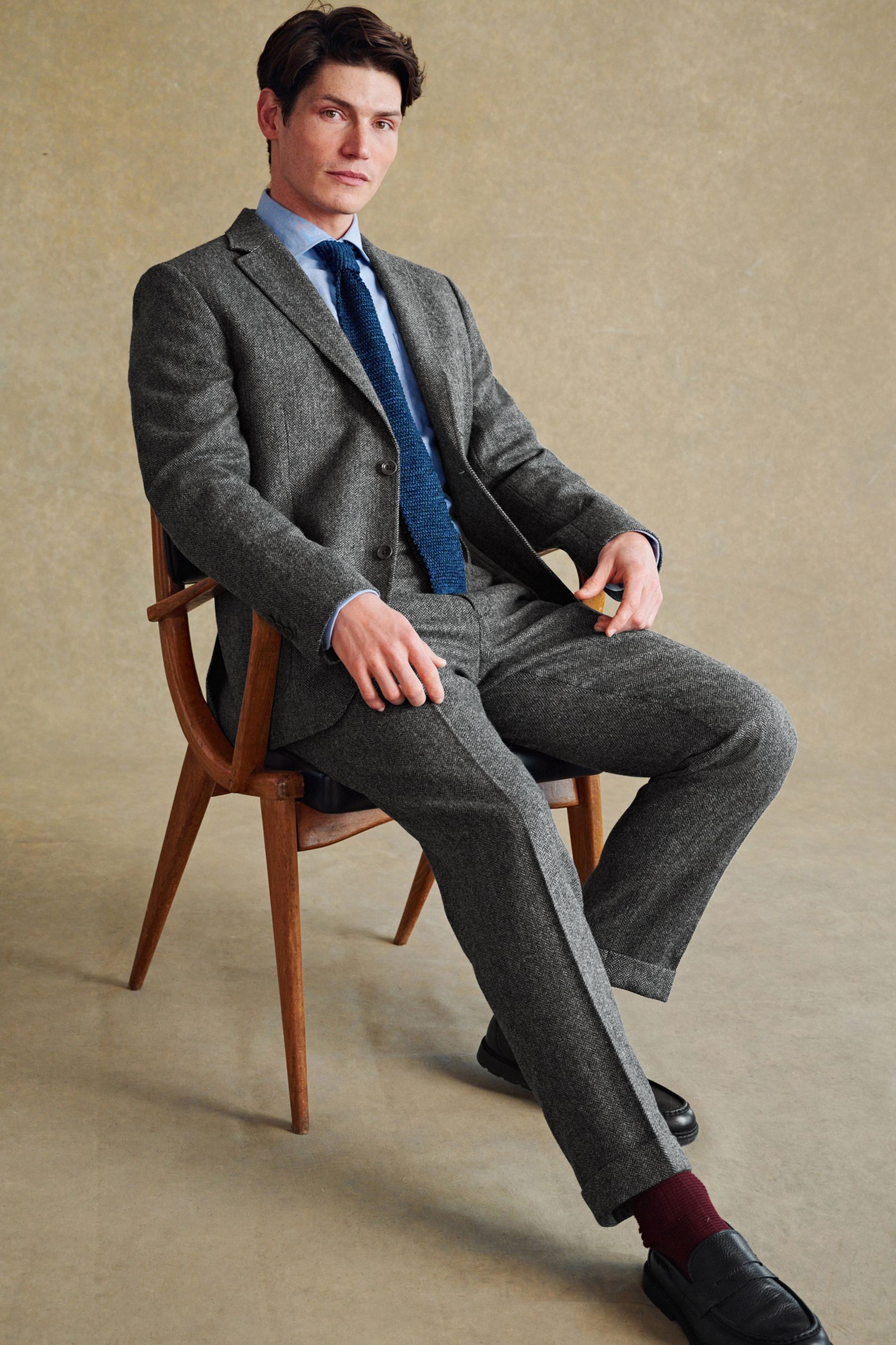 Buy Barbour® Grey Herringbone Slim Fit Suit Jacket from the Next UK ...