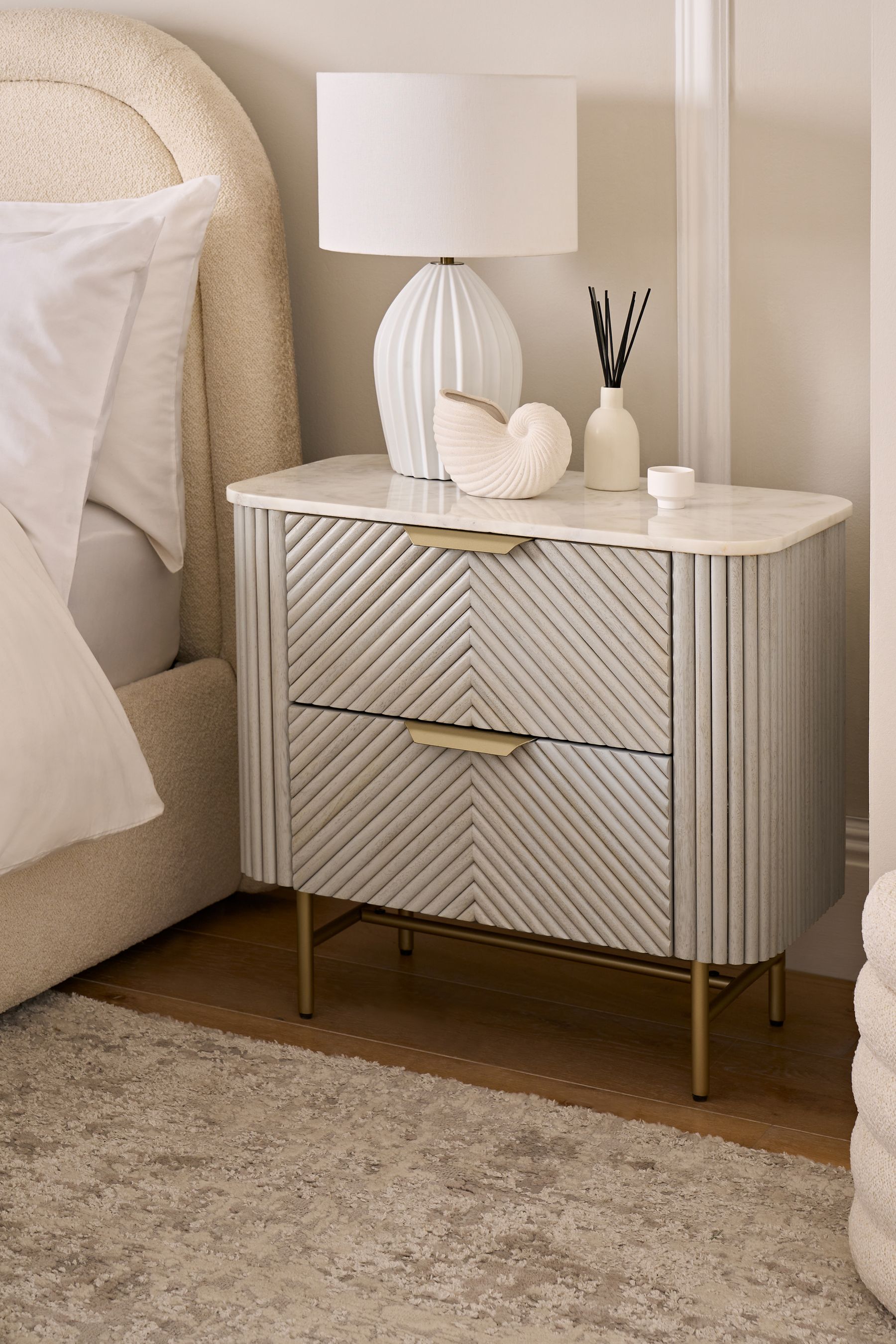 Wide bedside table with drawers store