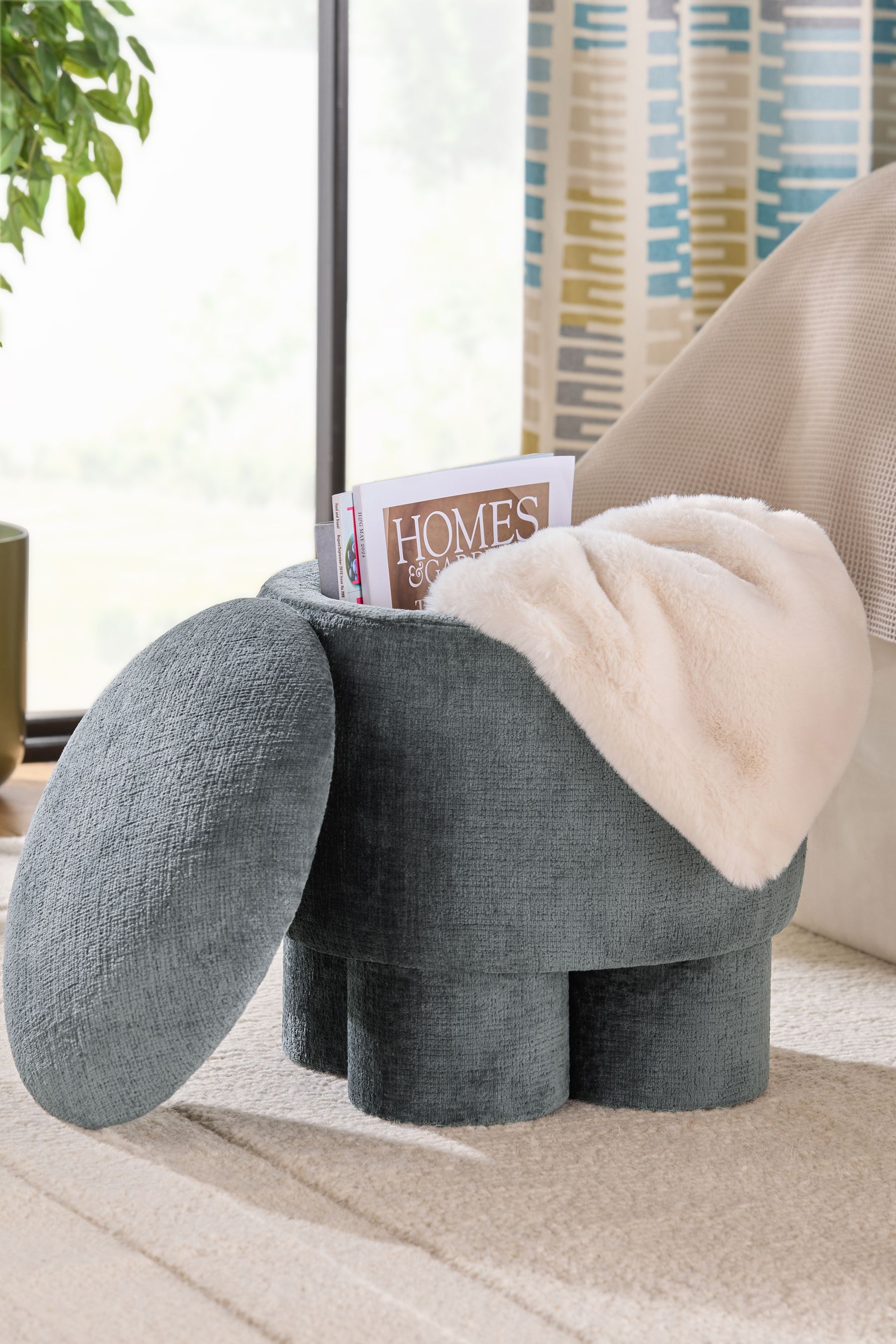 Buy Plush Chenille Slate Blue Bloor Storage Stool from the Next UK ...
