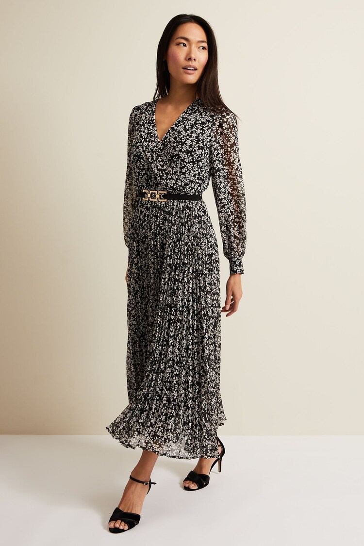 Buy Phase Eight Black Spot Ayana Pleat Midaxi Dress from the Next UK ...