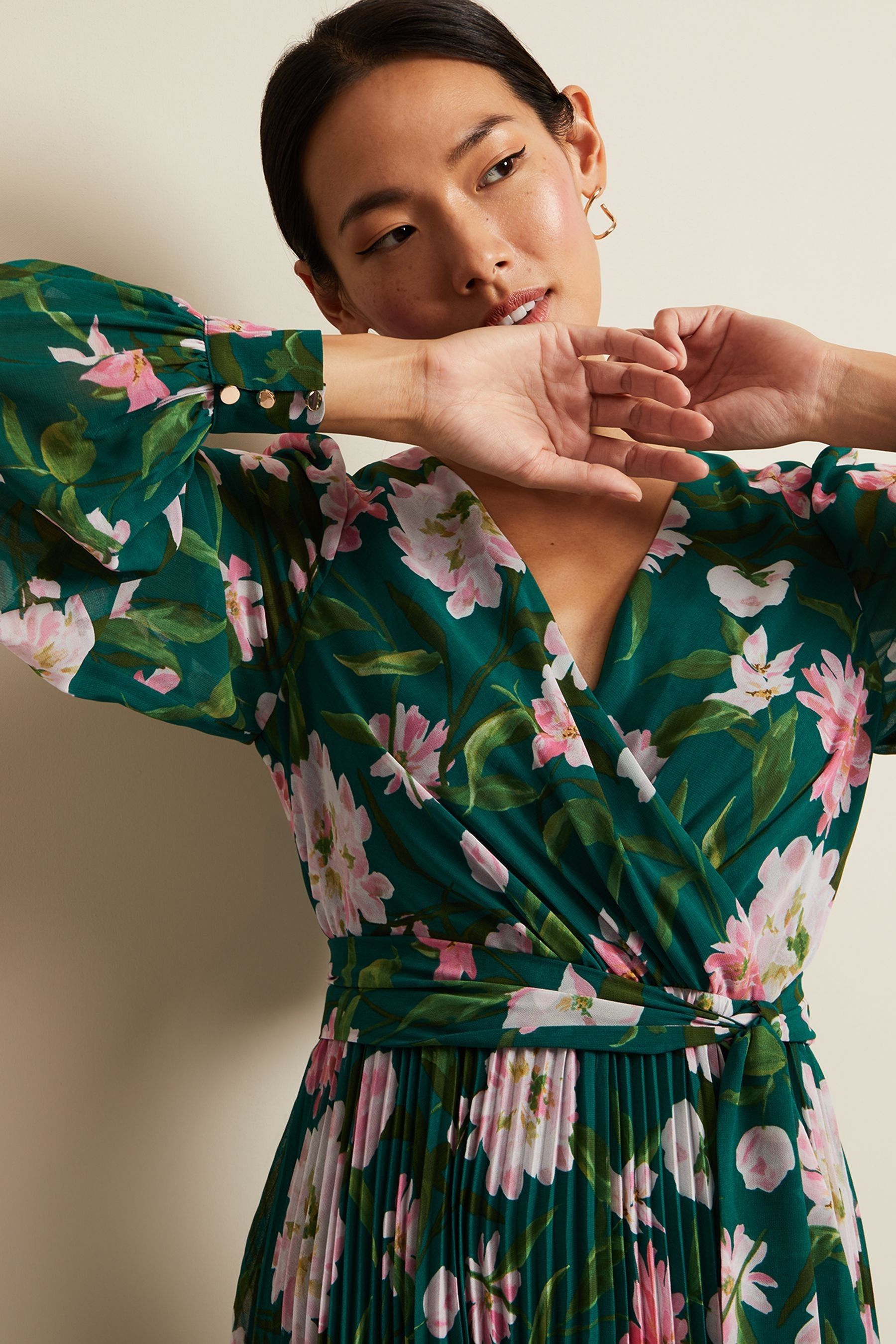 Buy Phase Eight Green Petite Rosa Floral Pleat Maxi Dress from the Next ...