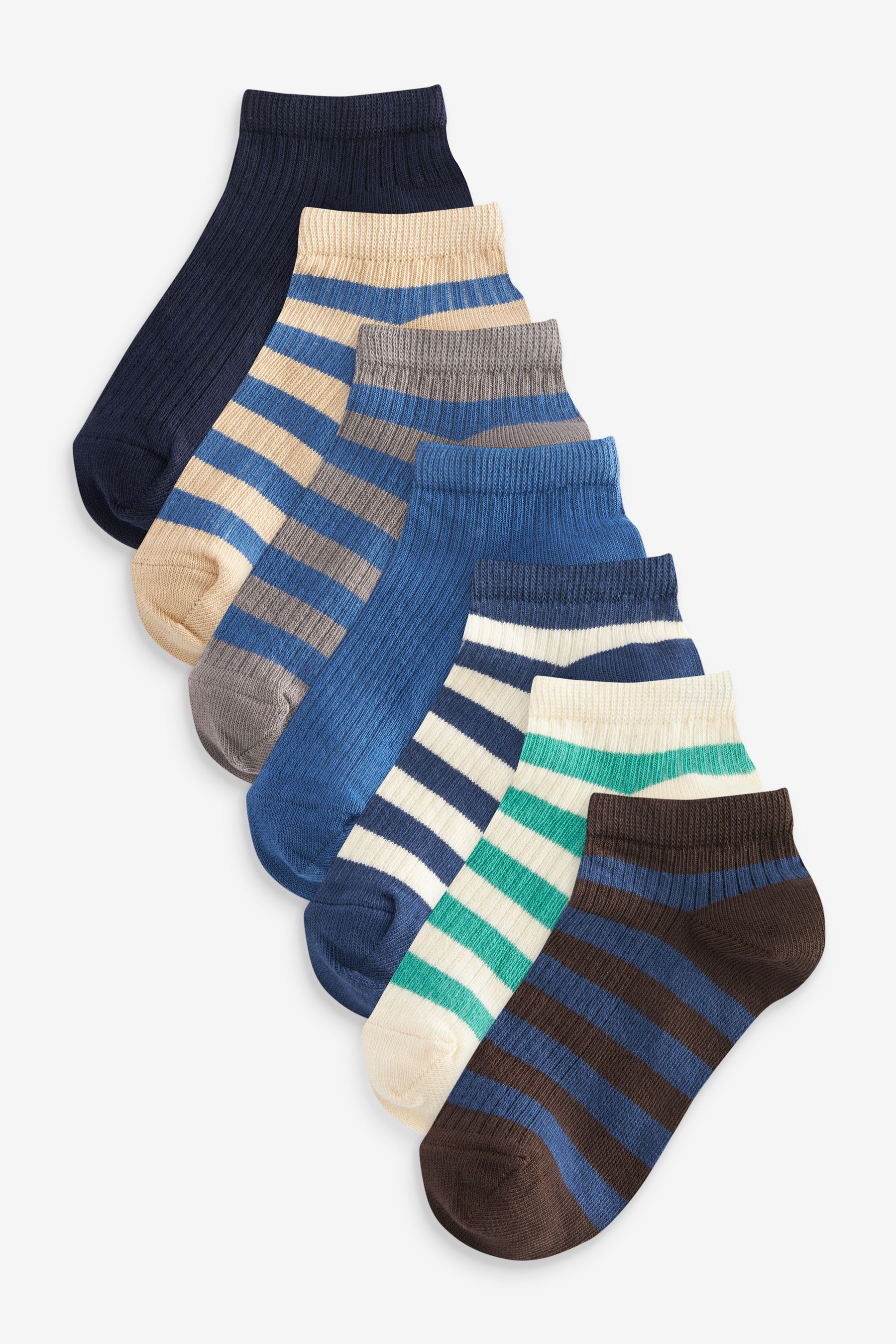 Buy Blue Stripe 7 Pack Cotton Rich Trainer Socks from the Next UK ...