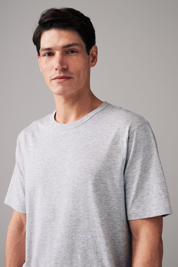 Buy Grey Marl Short Sleeve Basic Crew Neck Regular Fit T-Shirt from Next Saudi Arabia