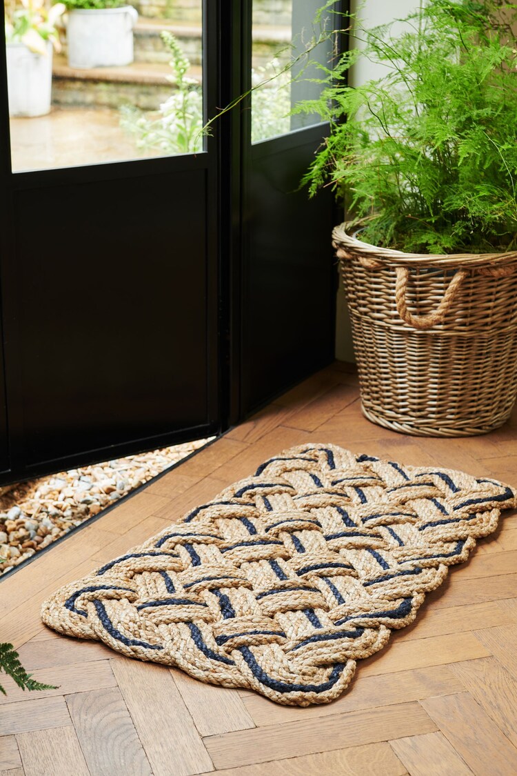Buy Laura Ashley Natural GoldBlue Natural Braided Jute Door Mat from ...