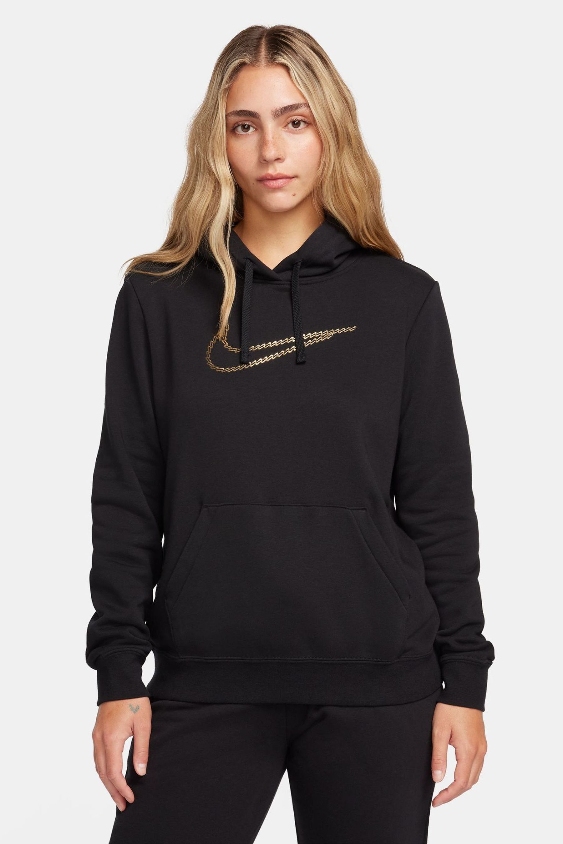 Buy Nike Black Metallic Swoosh Premium Loose Fit Hoodie from the Next ...