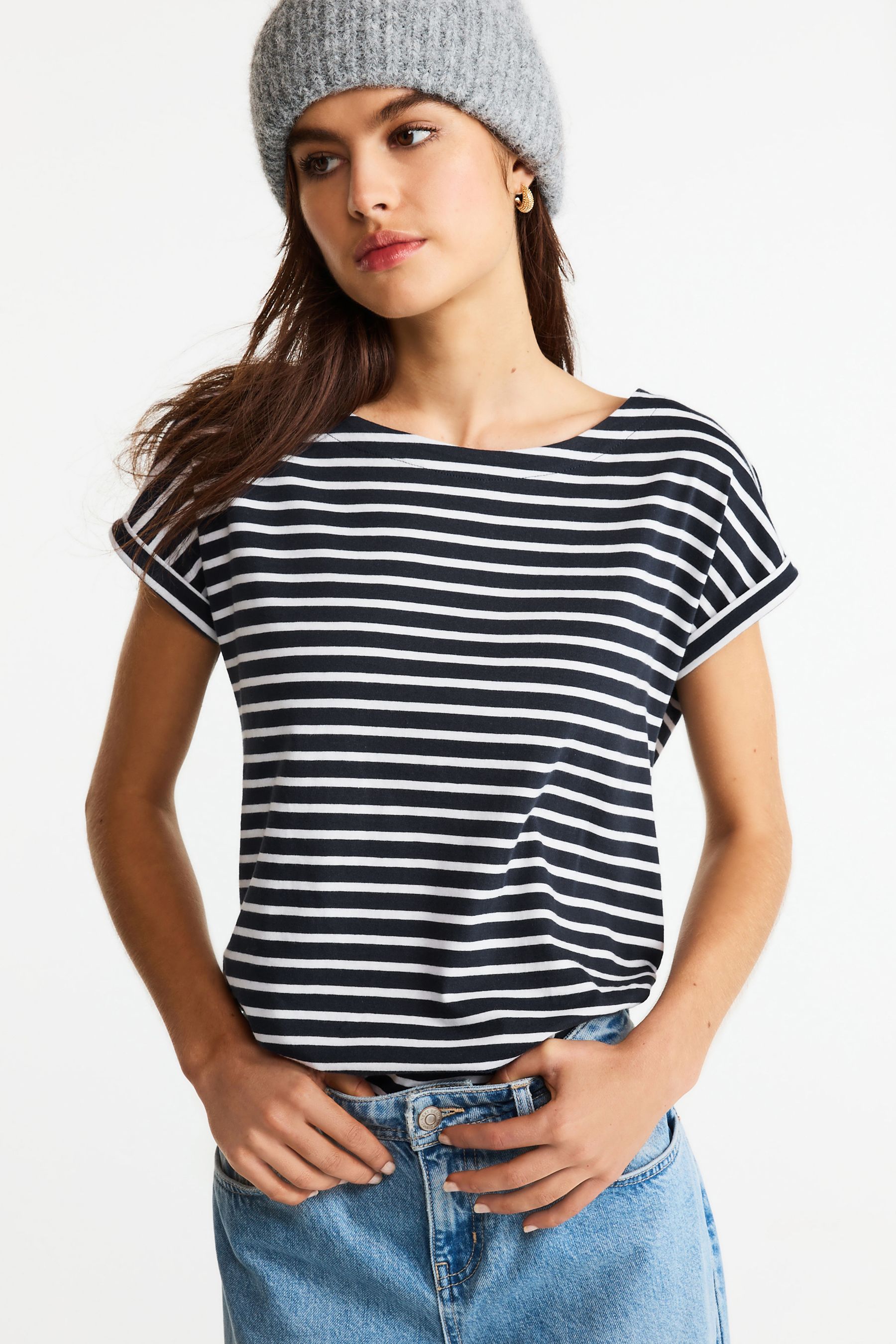 Buy Navy Stripe 100% Cotton Cap Sleeve T-Shirt Top from the Next UK ...