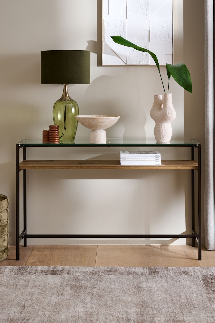 Buy Dark Bronx Oak Effect and Glass Console Table from the Next UK ...