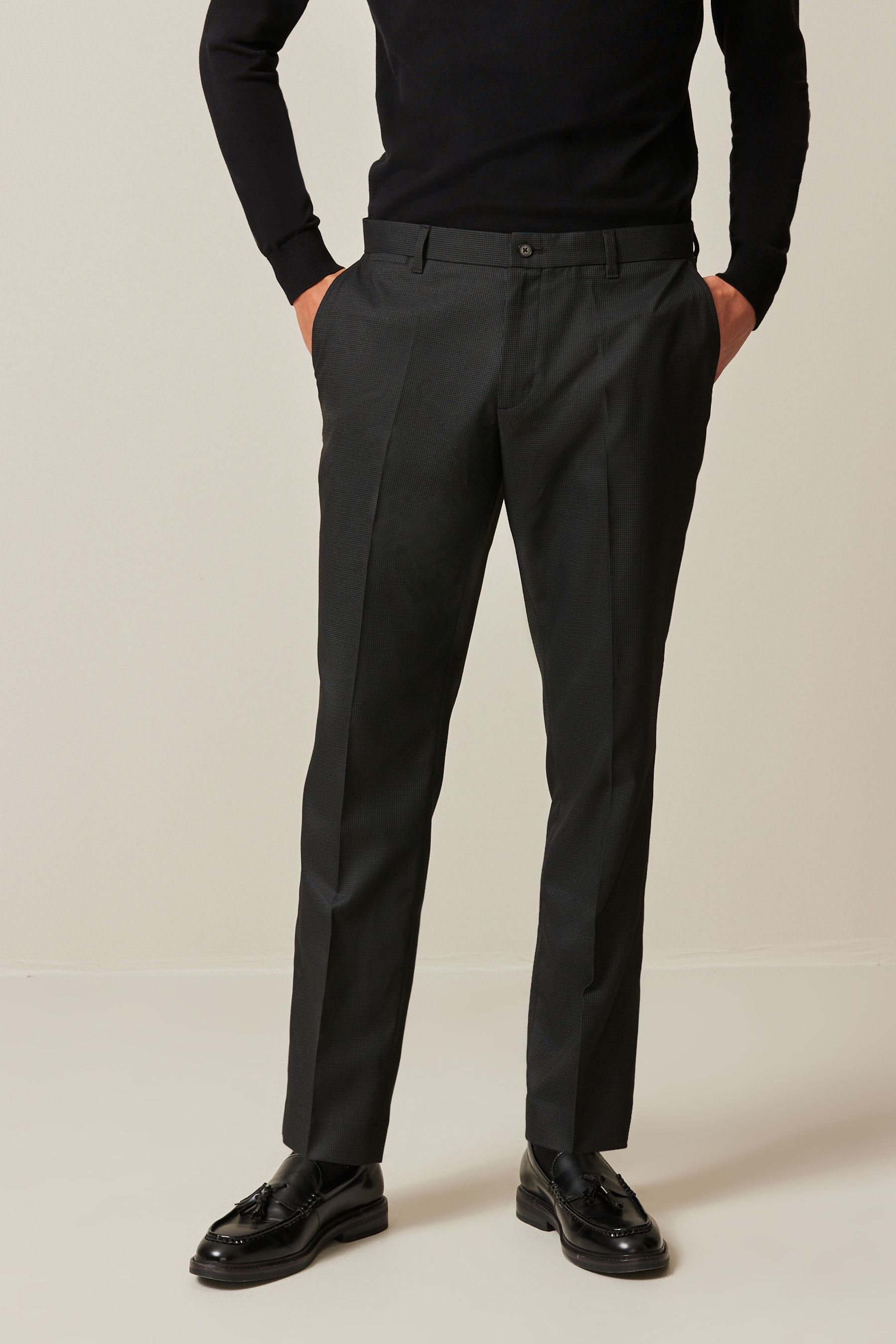 Buy Black Slim Fit Textured Smart Trousers from the Next UK online shop
