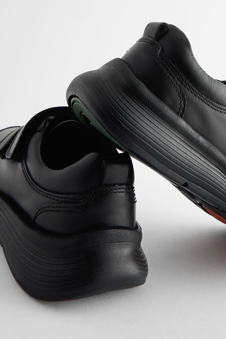 Buy Black Standard Fit (F) Leather 2 Strap Touch Fastening School Shoes ...