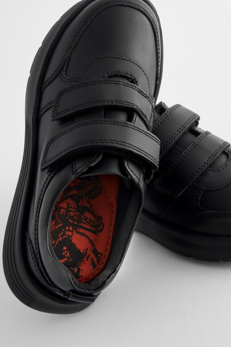 Buy Black Standard Fit (F) Leather 2 Strap Touch Fastening School Shoes ...