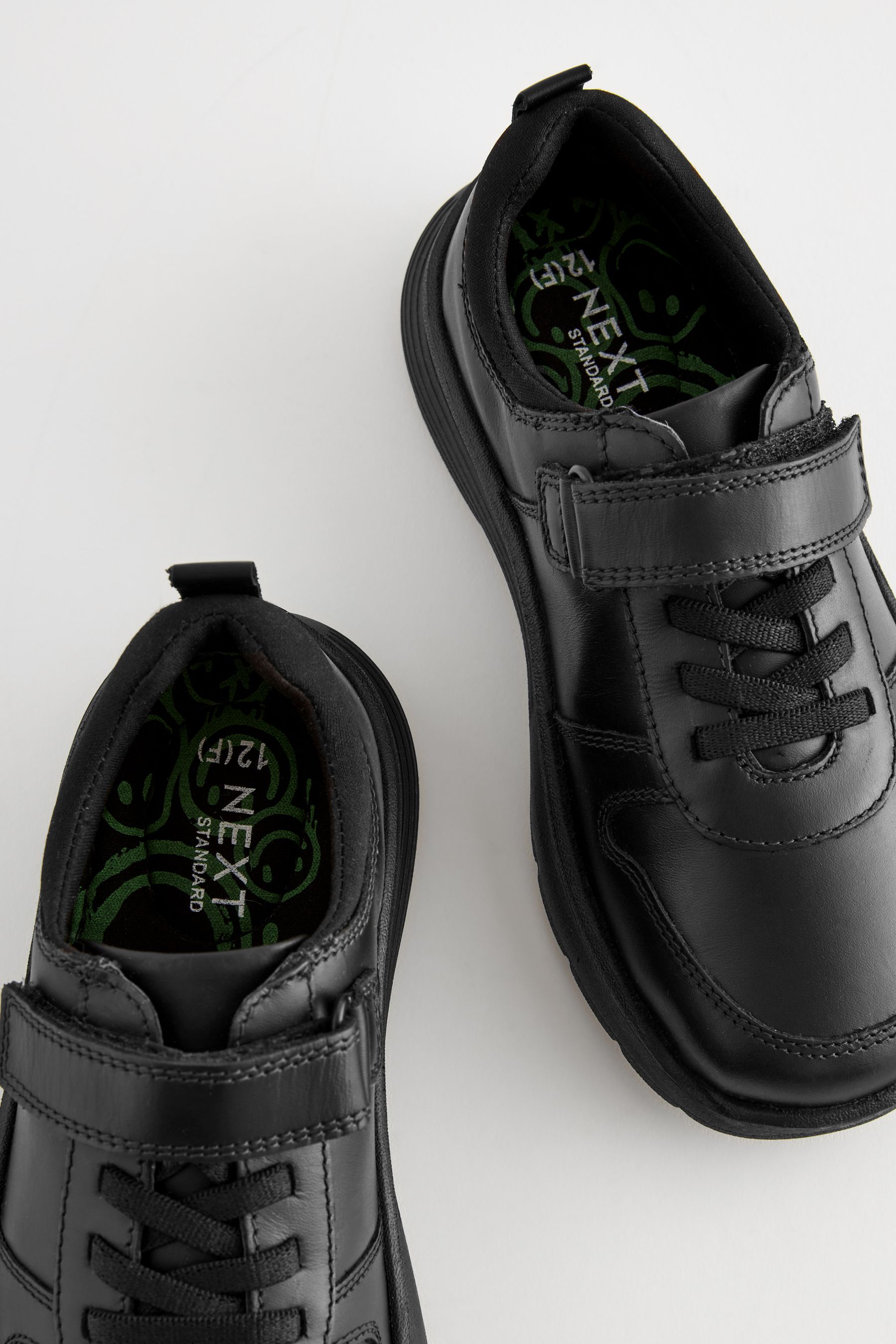 Buy Black Standard Fit (F) Leather 1 Strap Elastic Lace School Shoes ...