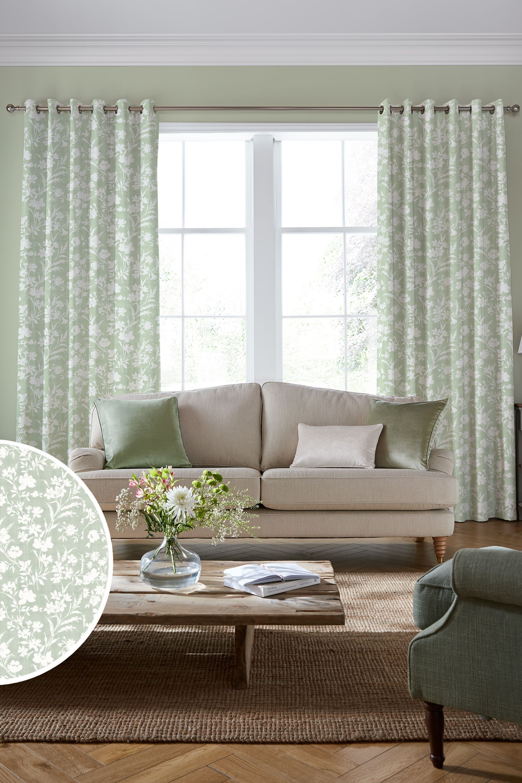 Buy Laura Ashley Hedgerow Green Rye Made to Measure Curtains from the ...