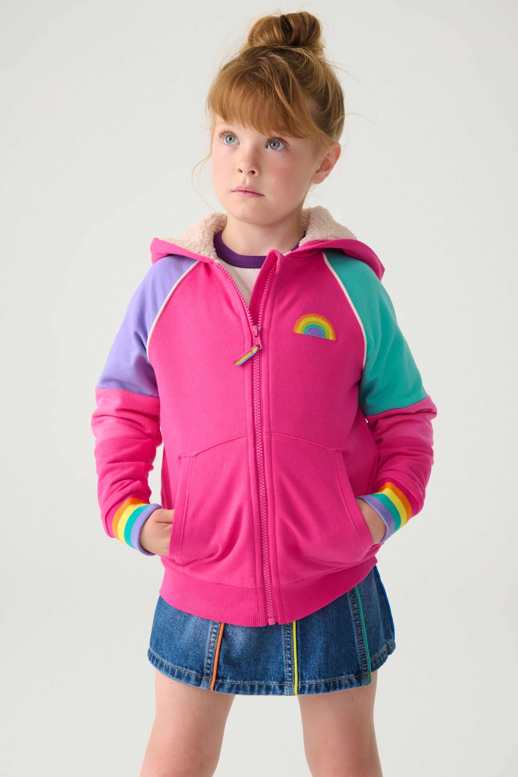 Buy Little Bird by Jools Oliver Pink Colourblock Borg Fleece Zip Up ...