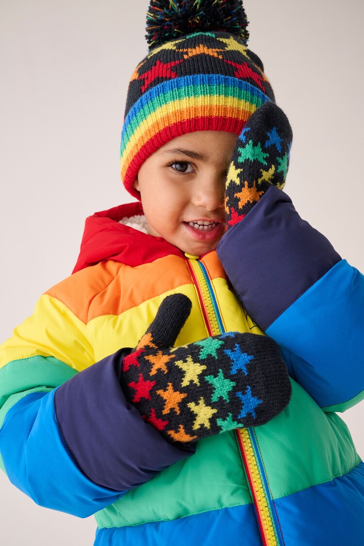 Buy Little Bird by Jools Oliver Navy Rainbow Striped Mittens/Gloves Set ...