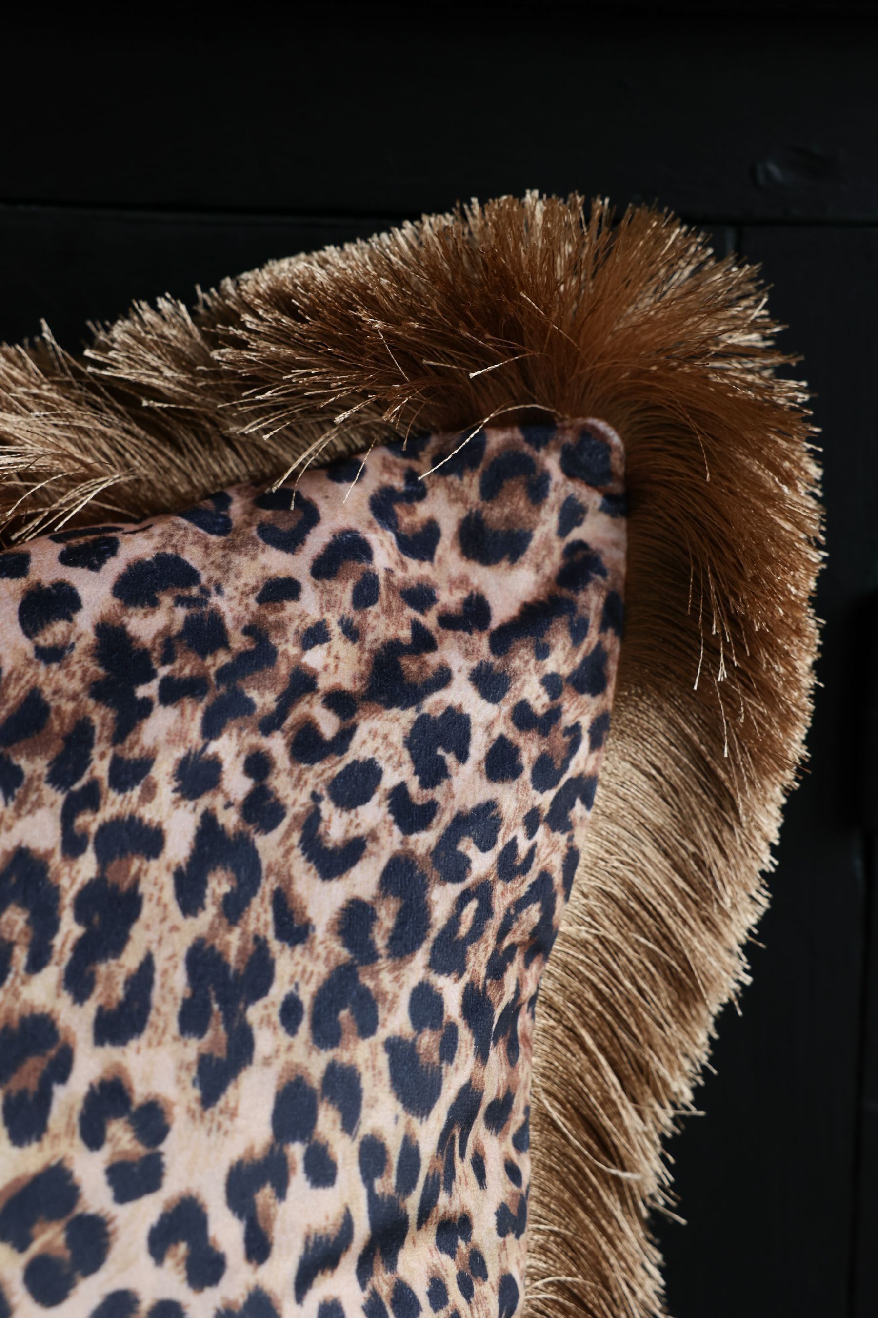 Buy Rockett St George Leopard Love Velvet Fringe Feather Filled Cushion ...