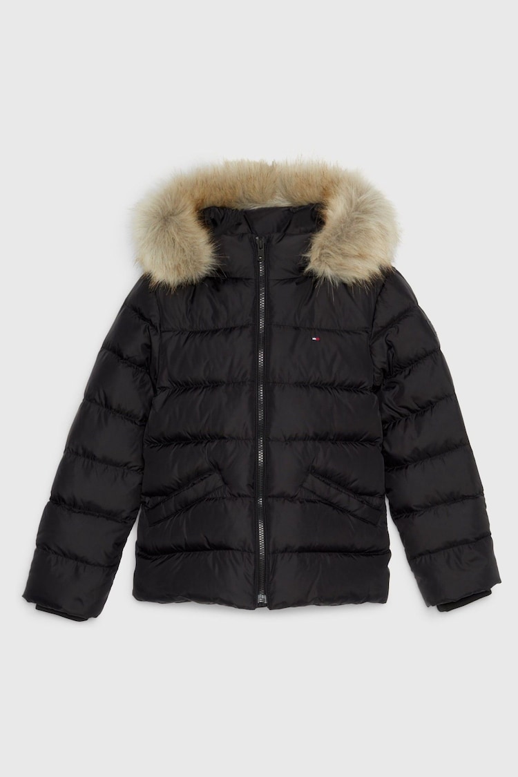 Buy Tommy Hilfiger Black Girls Essential Down Faux Fur Hood Jacket from ...