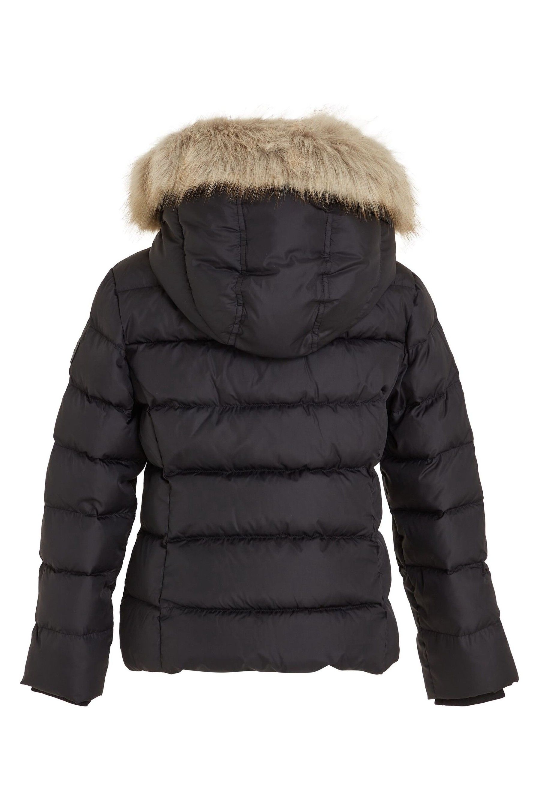 Buy Tommy Hilfiger Black Girls Essential Down Faux Fur Hood Jacket from ...