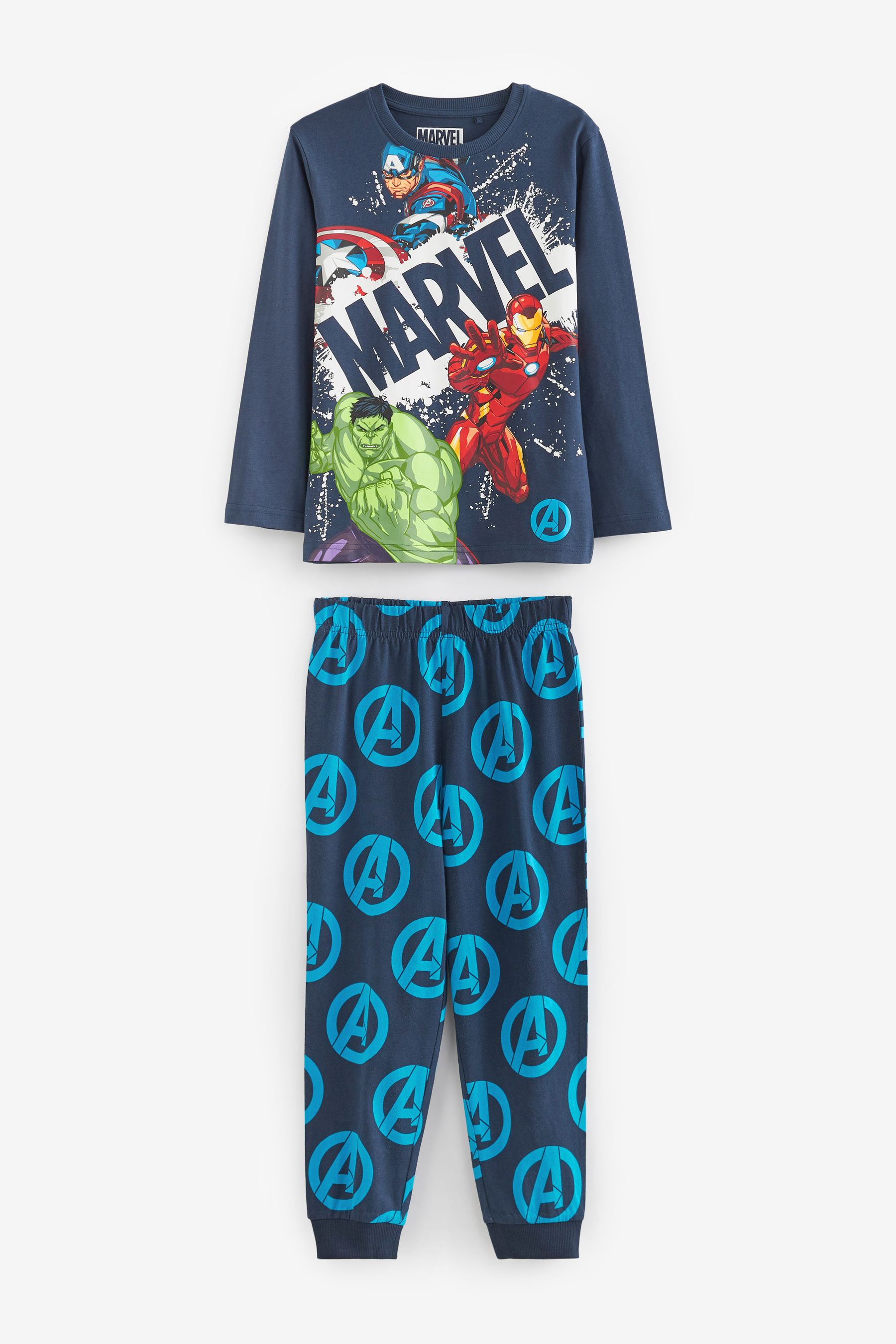 Buy Blue/Grey Marvel 2 Pack 100% Cotton Pyjamas (3-16yrs) from the Next ...
