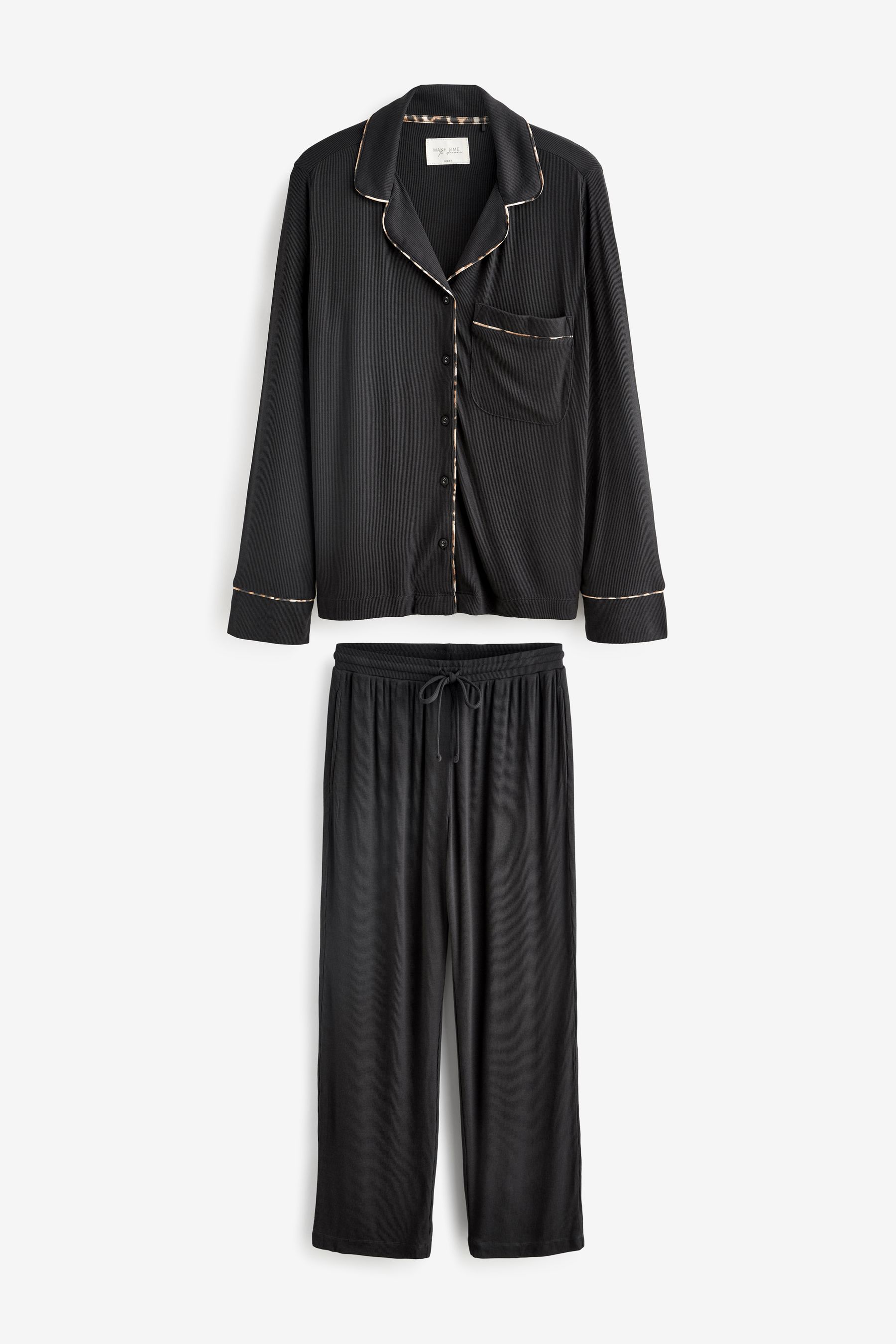 Buy Black Ribbed Button Through Pyjamas from the Next UK online shop