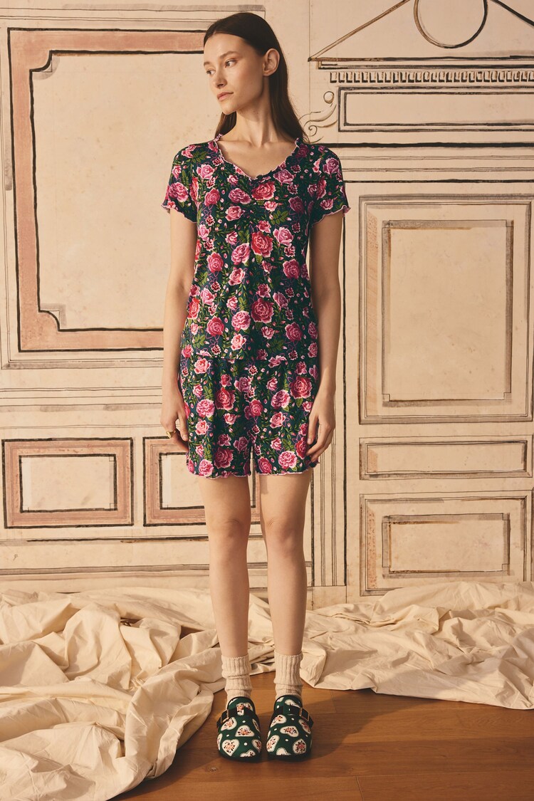 Buy Cath Kidston Green Rose Jersey Viscose Frill Pyjamas Shorts Set ...