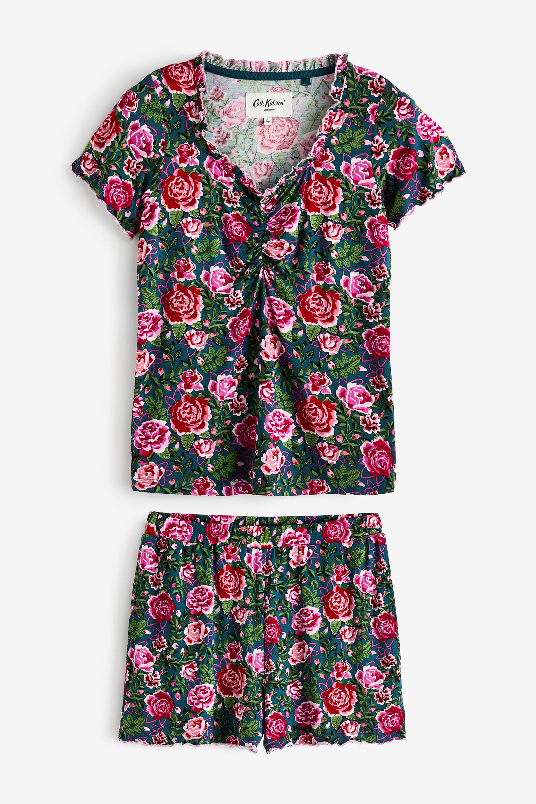 Buy Cath Kidston Green Rose Jersey Viscose Frill Pyjamas Shorts Set ...