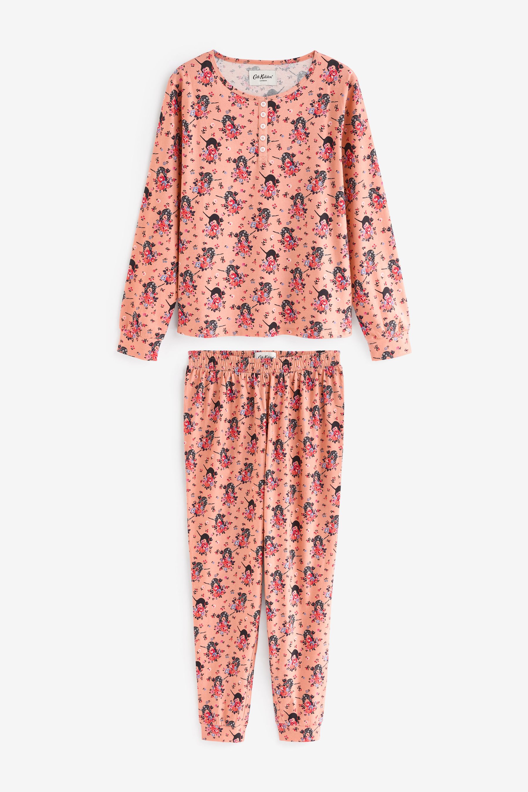Buy Cath Kidston Orange Scaredy Cat 100% Cotton Henley Pyjamas from the ...