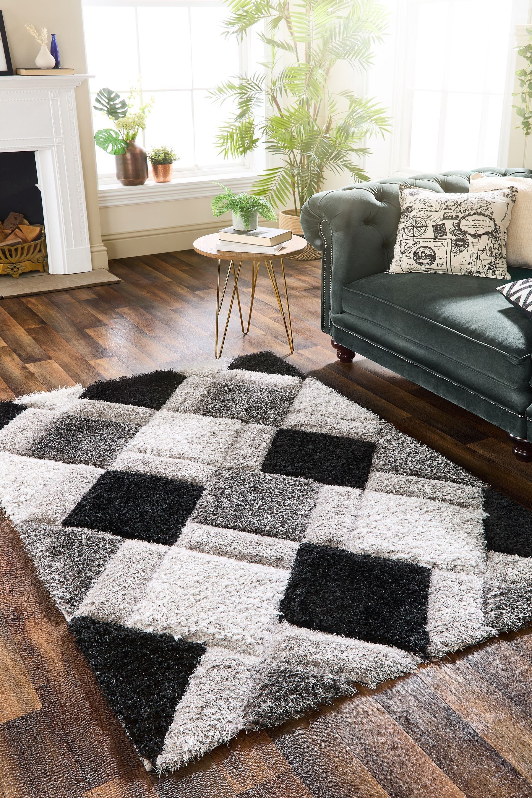 Buy Origin Rug Collection. Grey 3DGEO Shaggy Rug from the Next UK ...