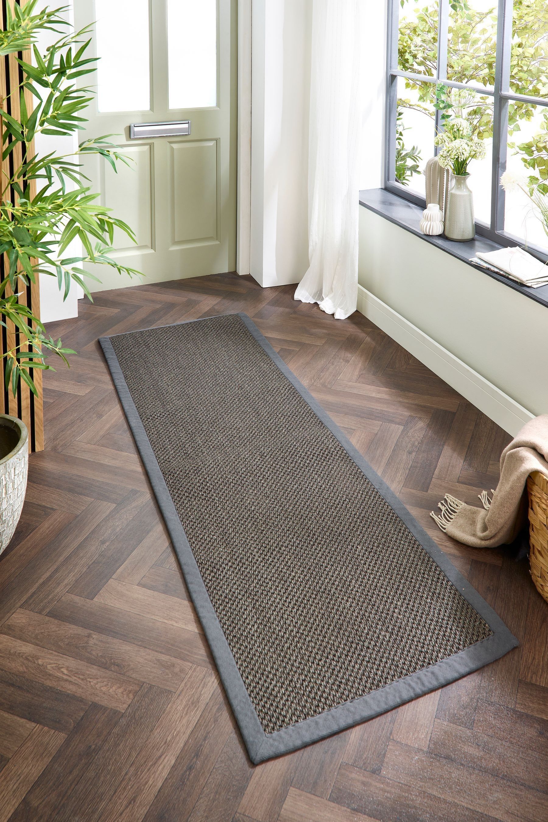 Buy Origin Rug Collection. Dark Grey Border Sisal Runner from the Next ...