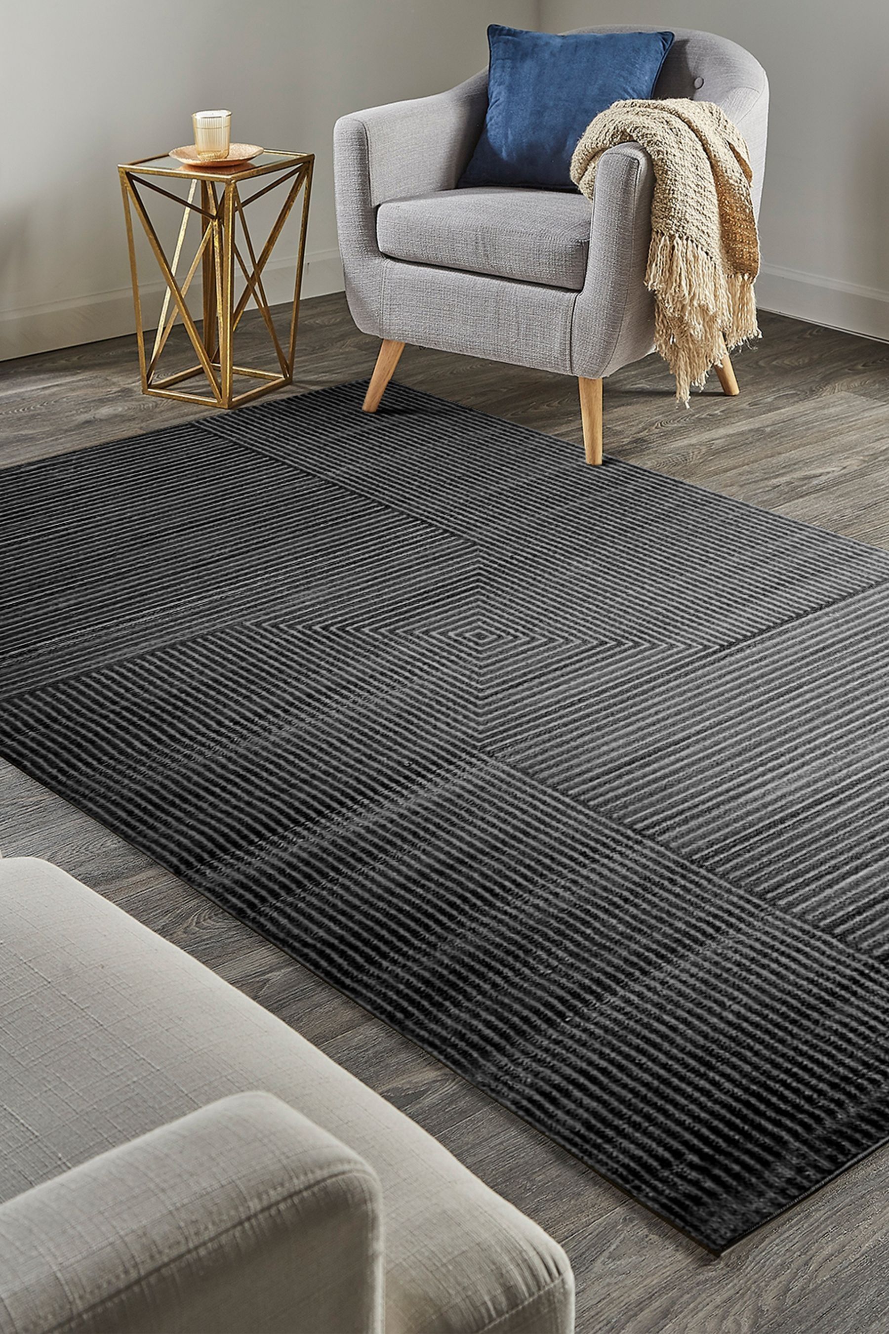 Buy Origin Rug Collection. Charcoal Pyramid Rug from the Next UK online ...