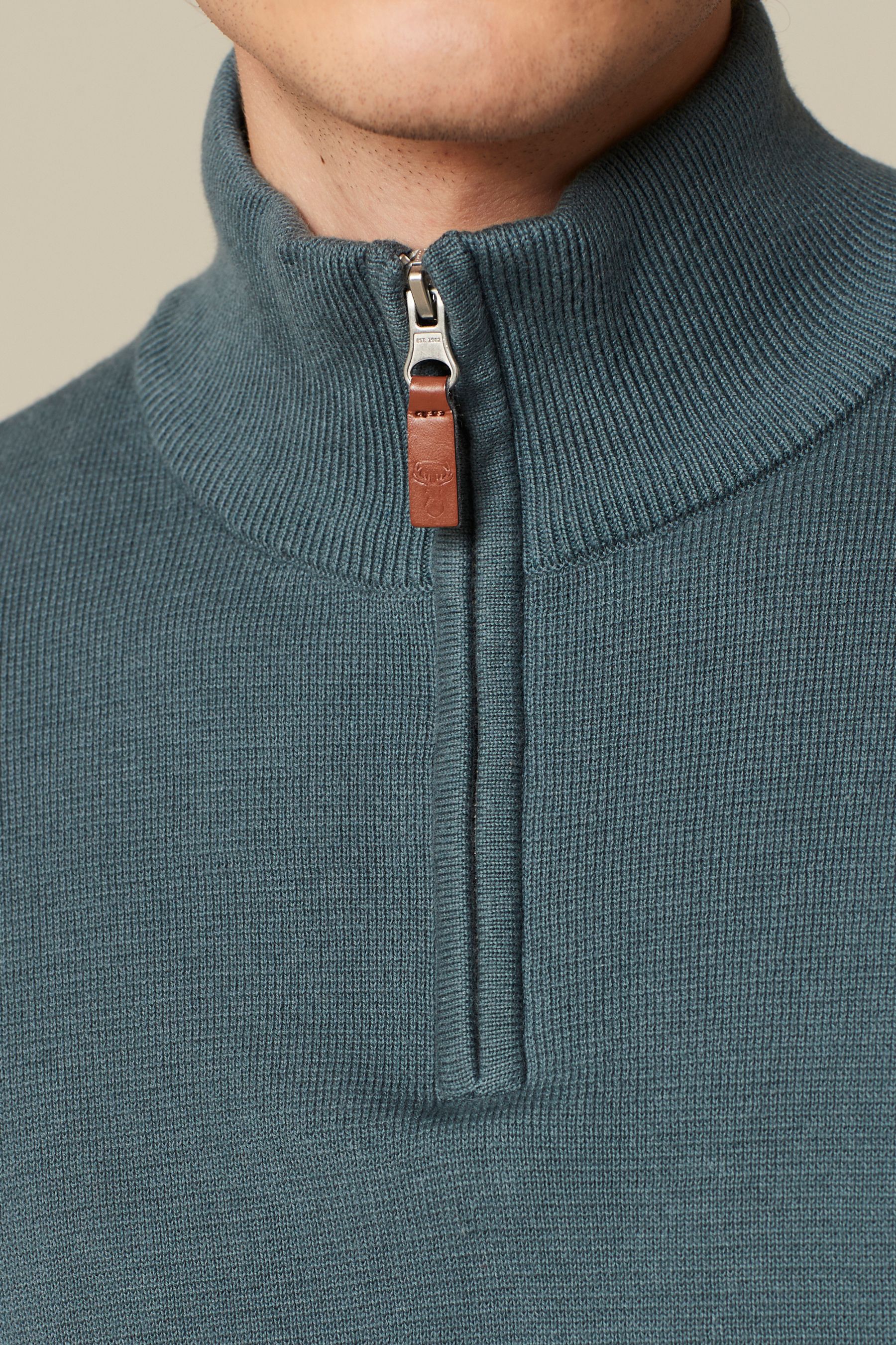 Buy Blue Plain Regular Fit 100% Cotton Premium Zip Neck Jumper from the ...