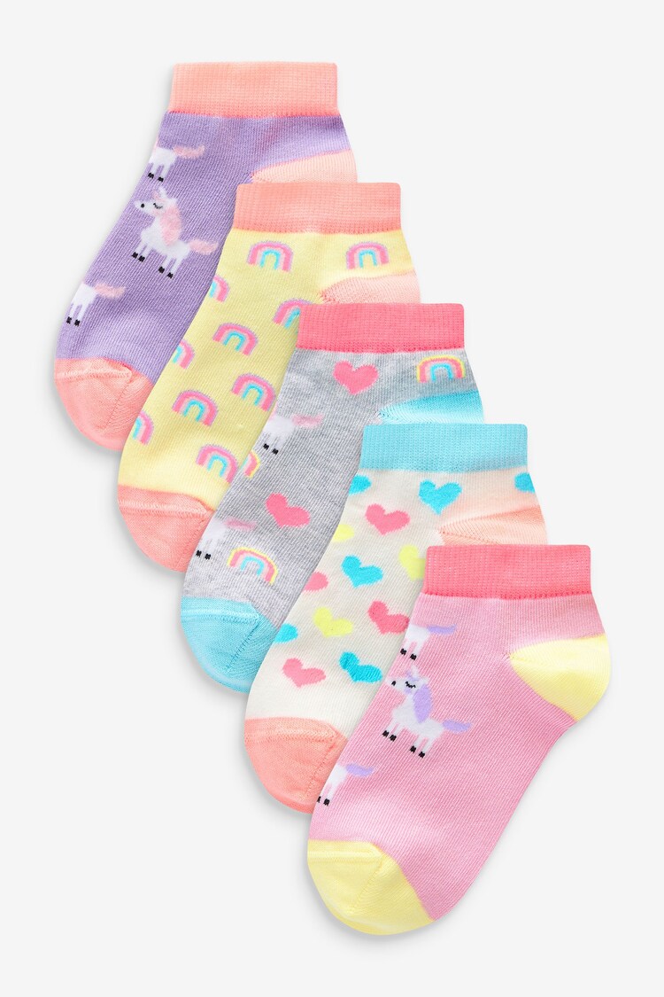 Buy Pink/Grey/Purple Cotton Rich Unicorn Character Trainer Socks 5 Pack ...