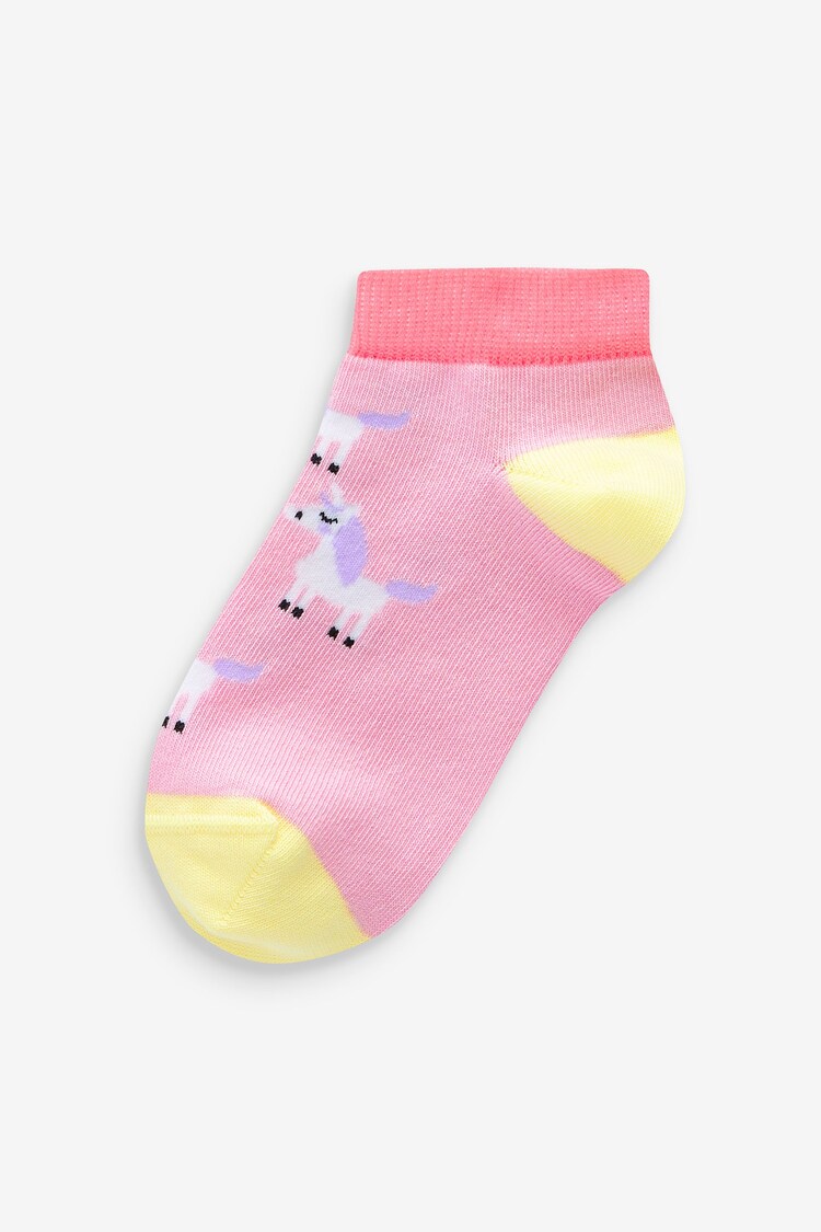 Buy Pink/Grey/Purple Cotton Rich Unicorn Character Trainer Socks 5 Pack ...