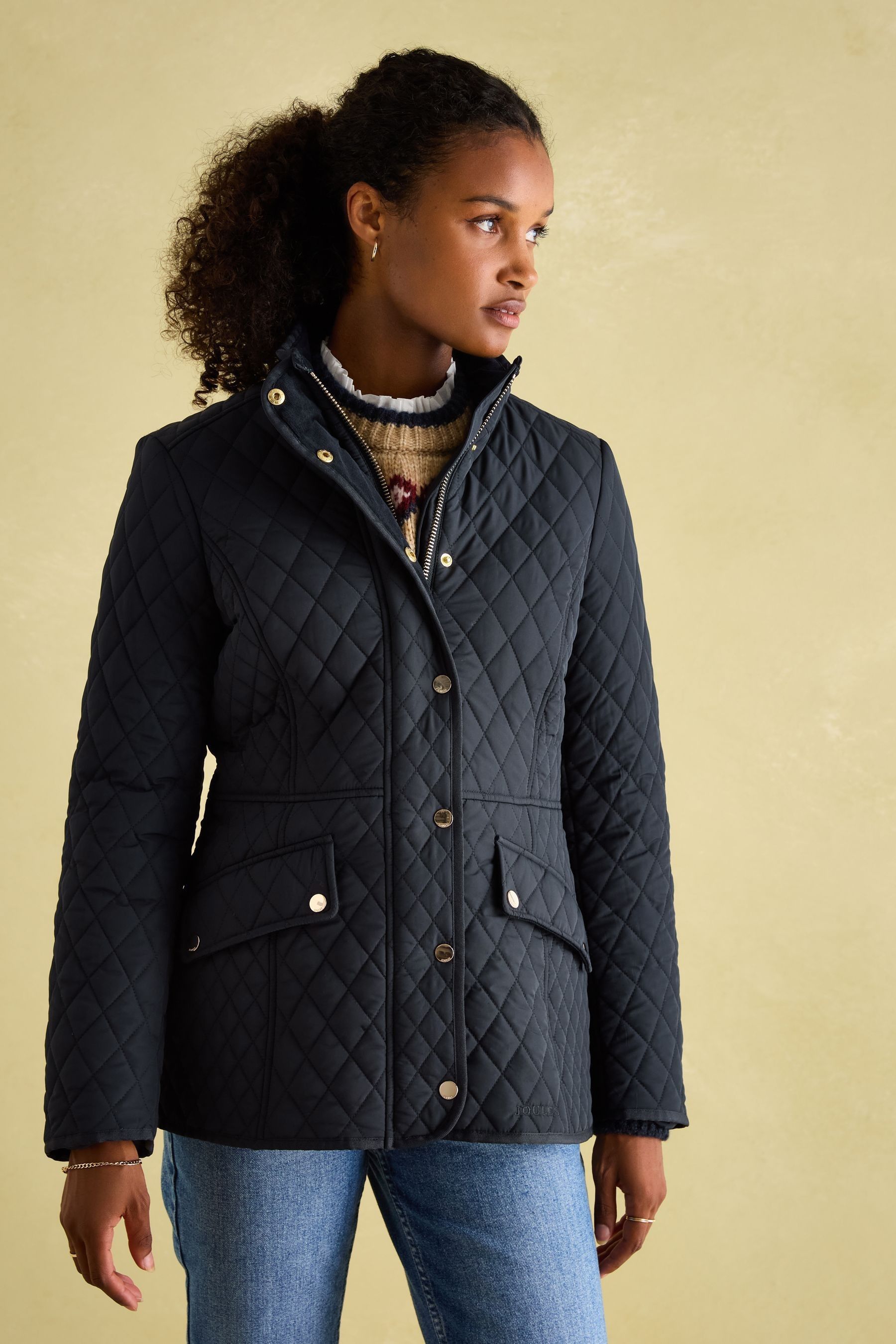 Buy Joules Allendale Navy Blue Showerproof Diamond Quilted Coat from ...