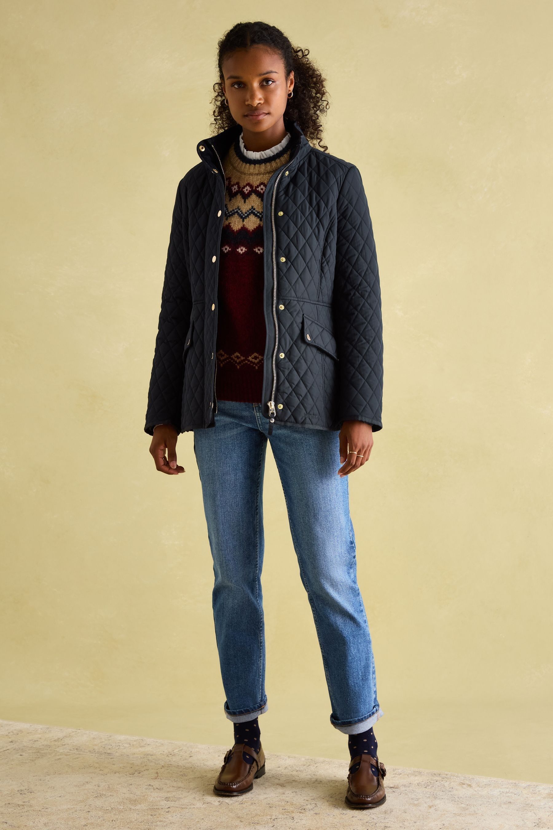 Buy Joules Allendale Navy Blue Showerproof Diamond Quilted Coat from ...
