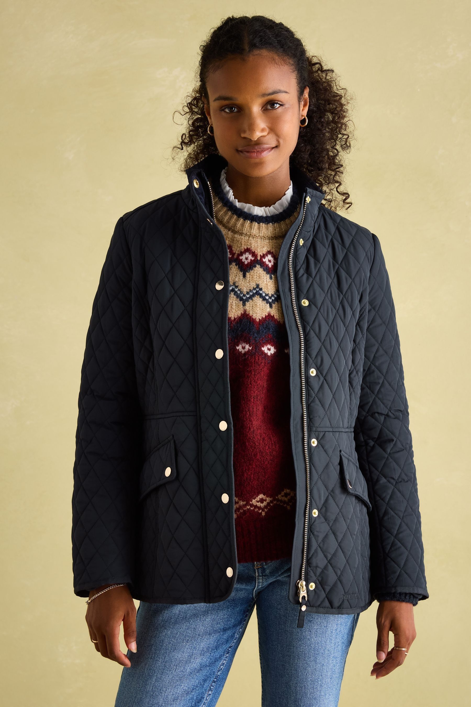 Buy Joules Allendale Navy Blue Showerproof Diamond Quilted Coat from ...