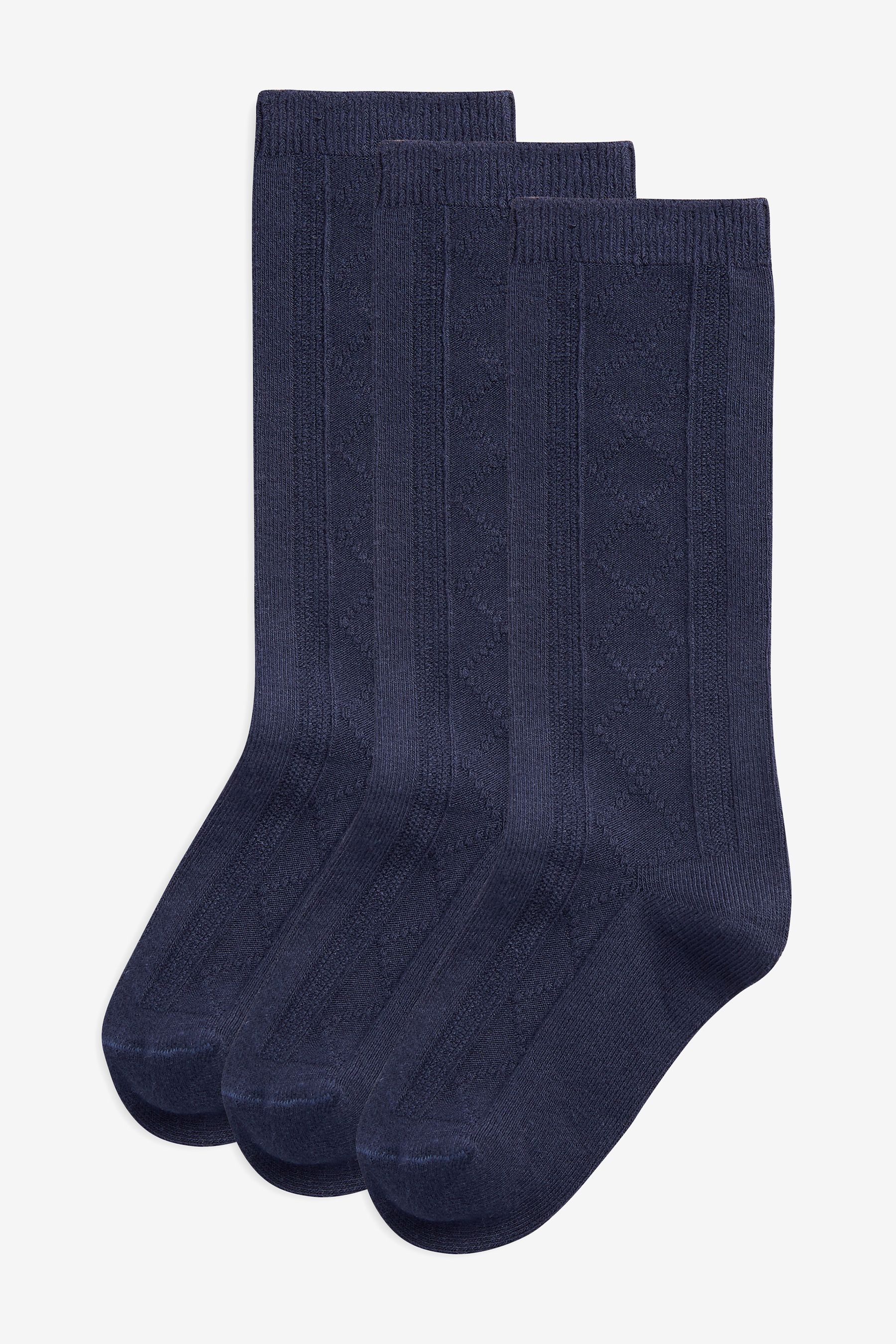 Buy Navy Blue 3 Pack Cotton Rich Pointelle Knee High School Socks from ...
