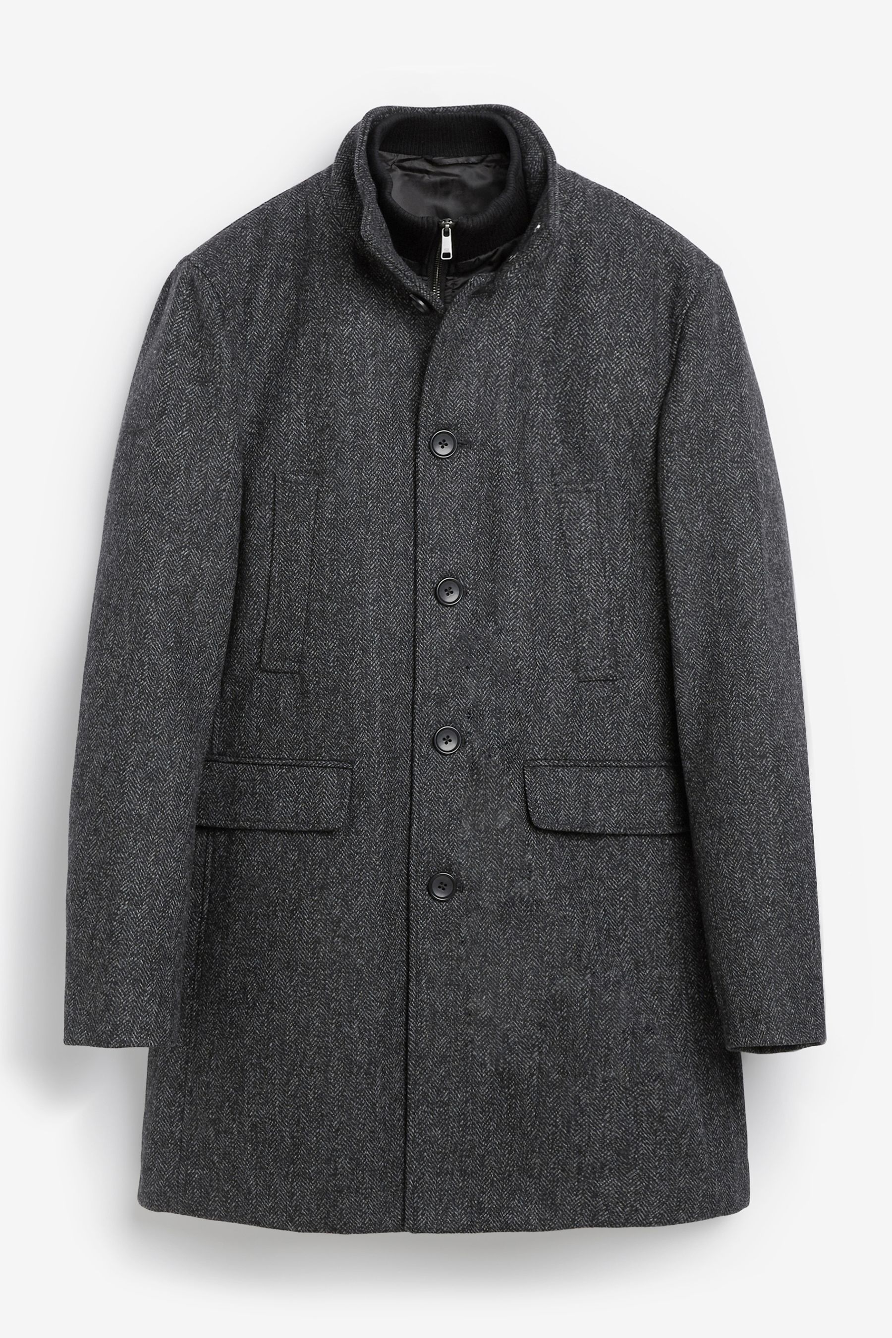 Buy Charcoal Grey Wool Blend Mock Gilet Herringbone Padded Coat from ...