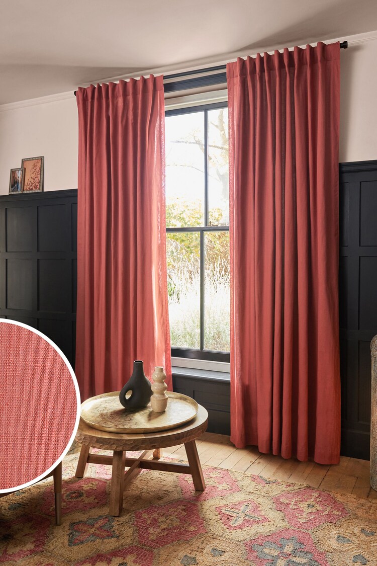 Buy Raspberry Pink Washed Cotton Linen Hidden Tab Top Lined Curtains ...