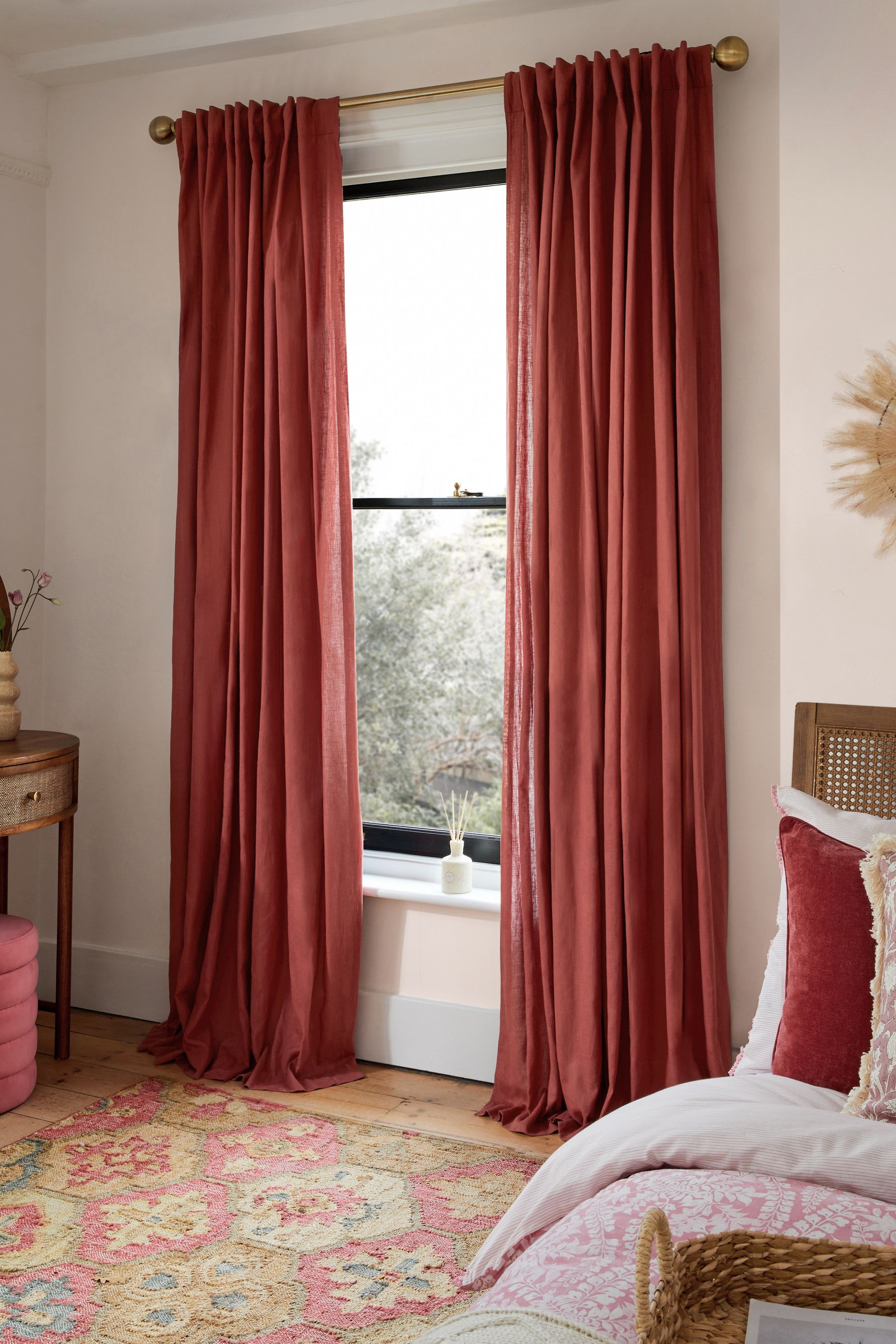 Buy Raspberry Pink Washed Cotton Linen Hidden Tab Top Lined Curtains ...