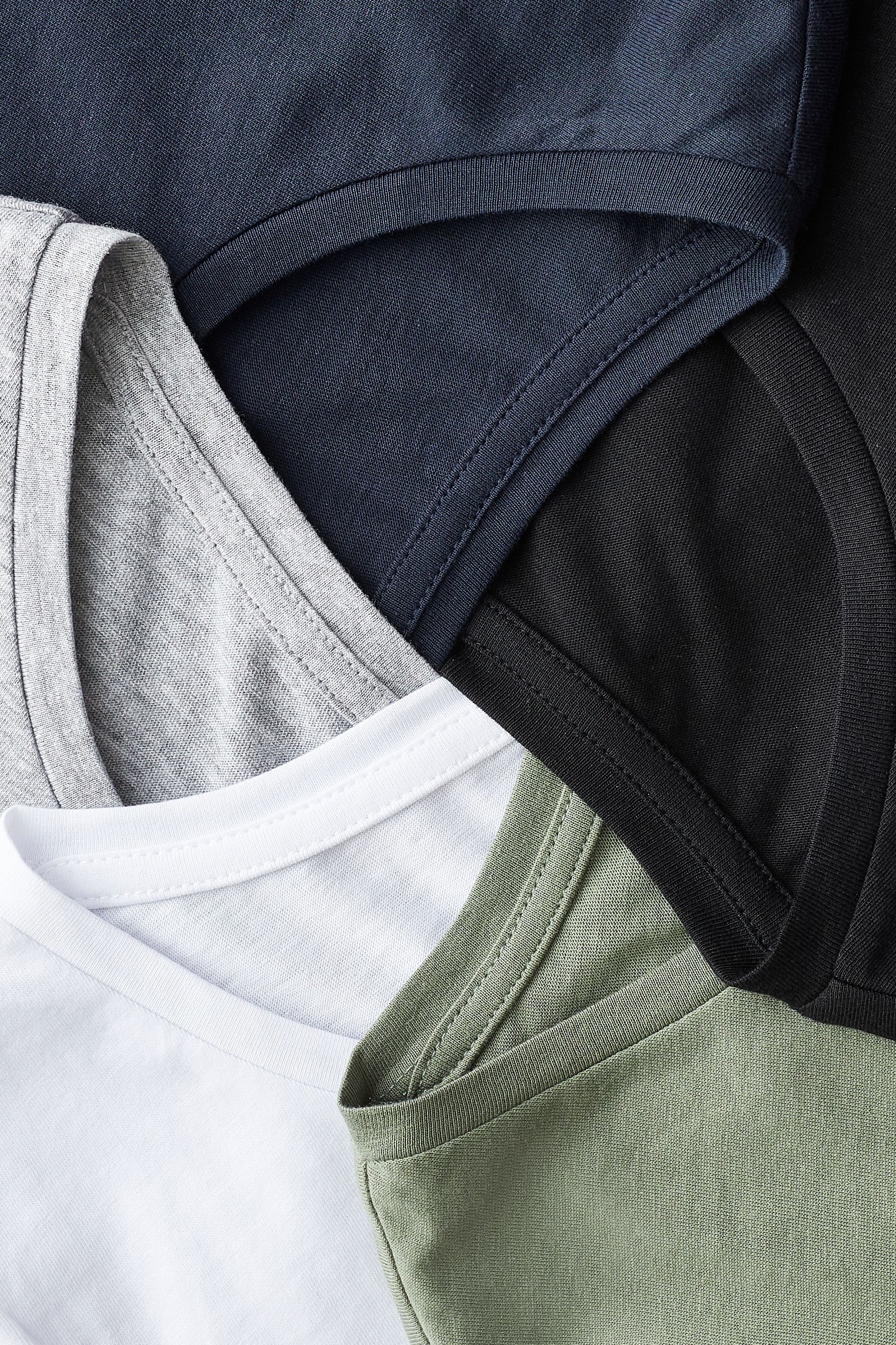 Buy Black/White/Grey/Blue/Green 100% Cotton Long Sleeve Tops 5 Pack ...