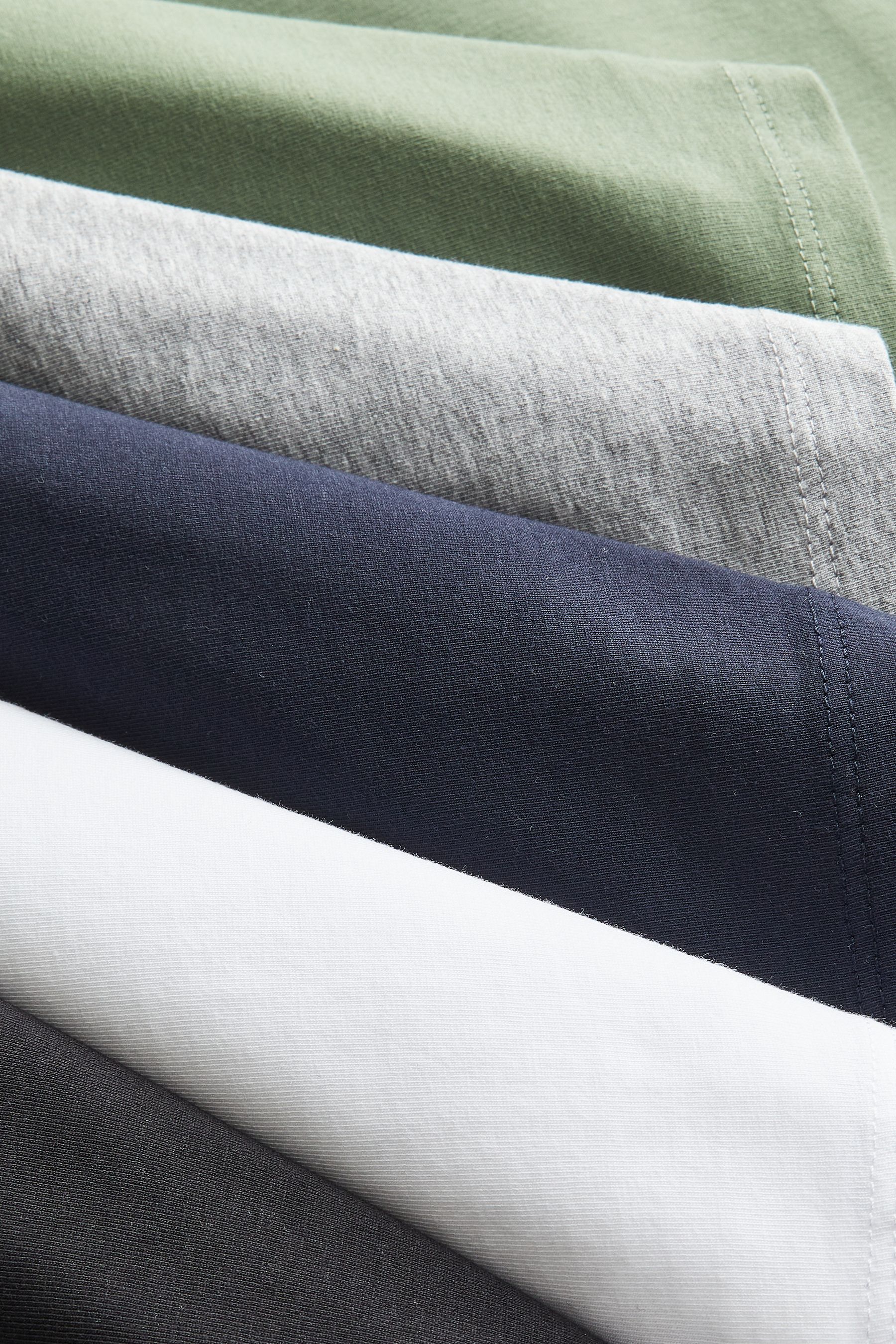 Buy Black/White/Grey/Blue/Green 100% Cotton Long Sleeve Tops 5 Pack ...