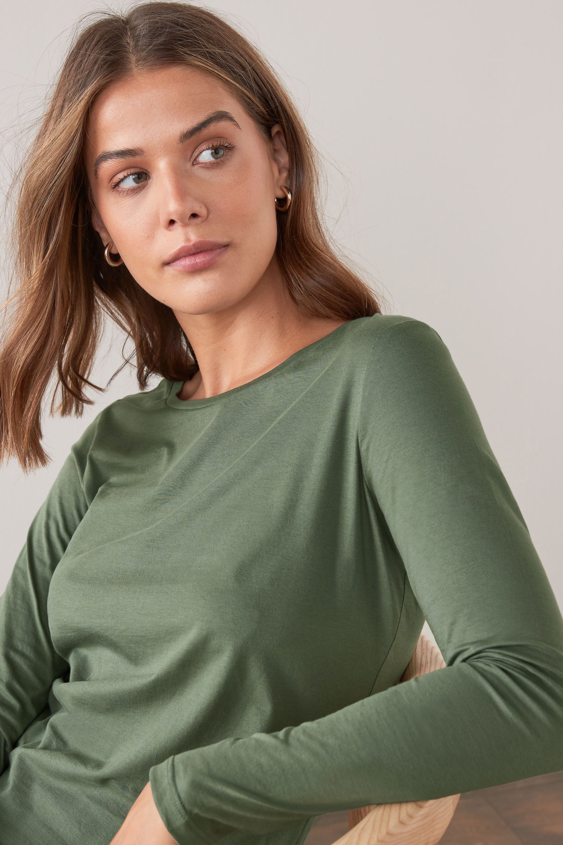 Buy Black/White/Grey/Blue/Green 100% Cotton Long Sleeve Tops 5 Pack ...