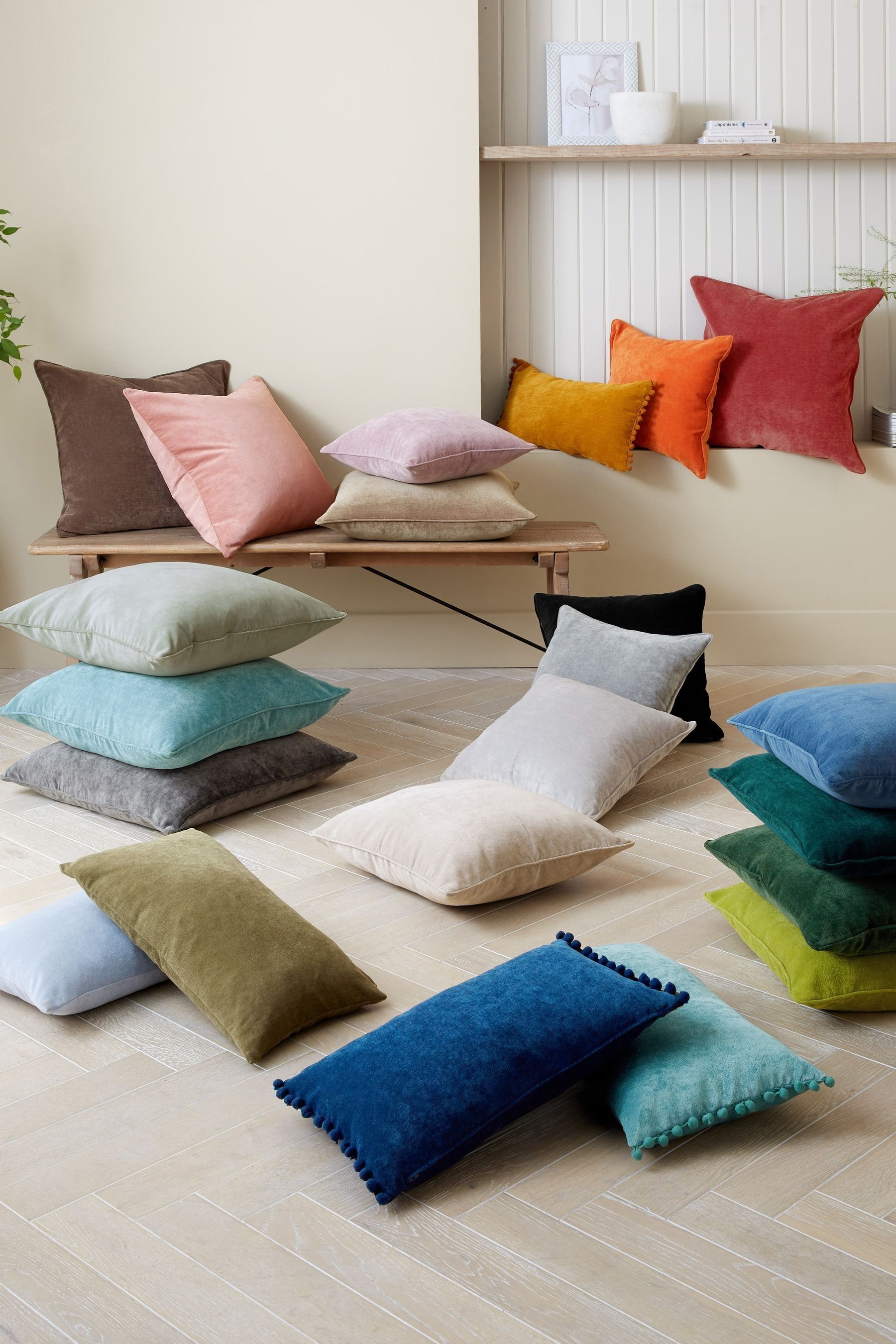 Buy Black 59 x 59cm Soft Velour Cushion from the Next UK online shop