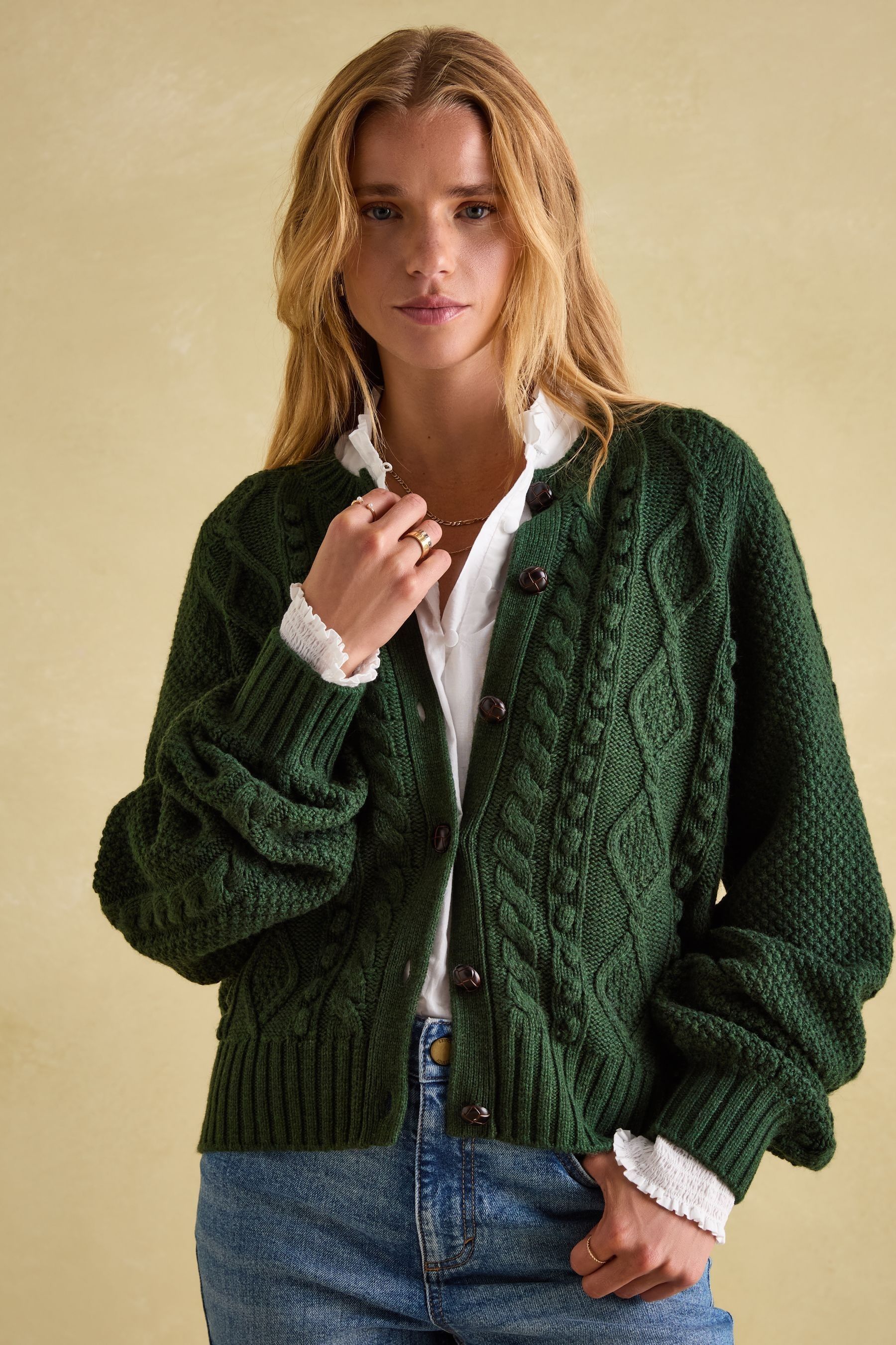 Buy Joules Rafferty Green Cable Knit Cardigan from Next Ireland