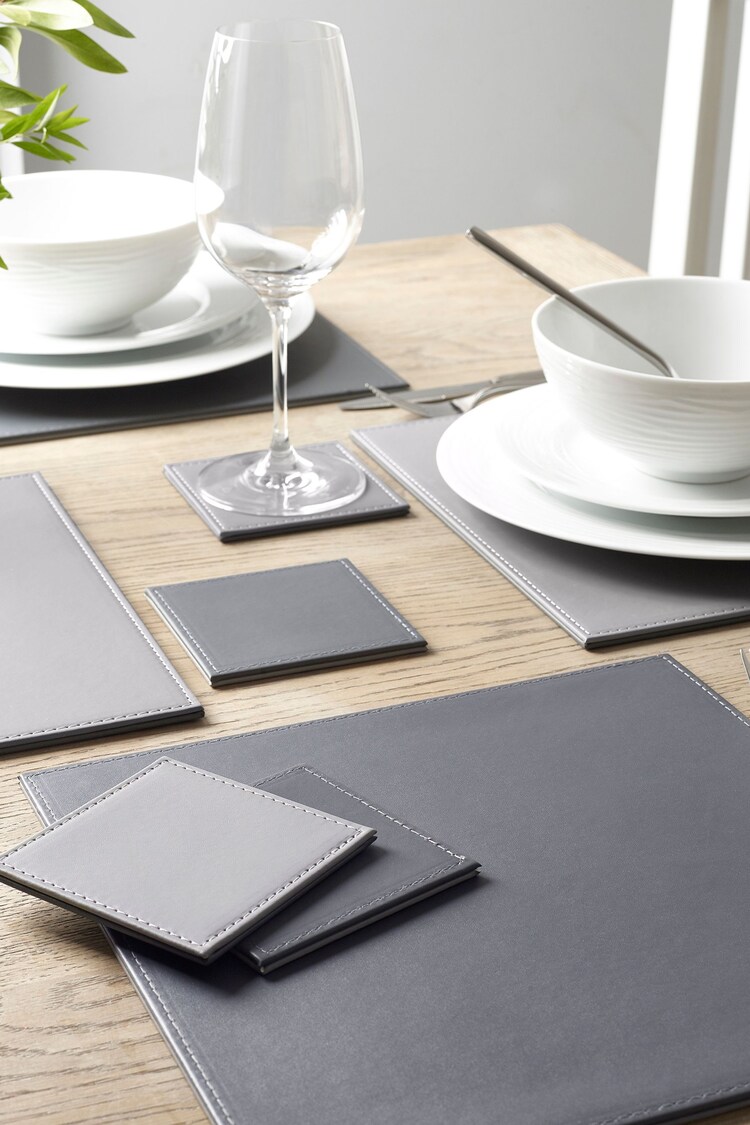 Buy Set of 4 Charcoal/Grey Reversible Faux Leather Placemats and ...