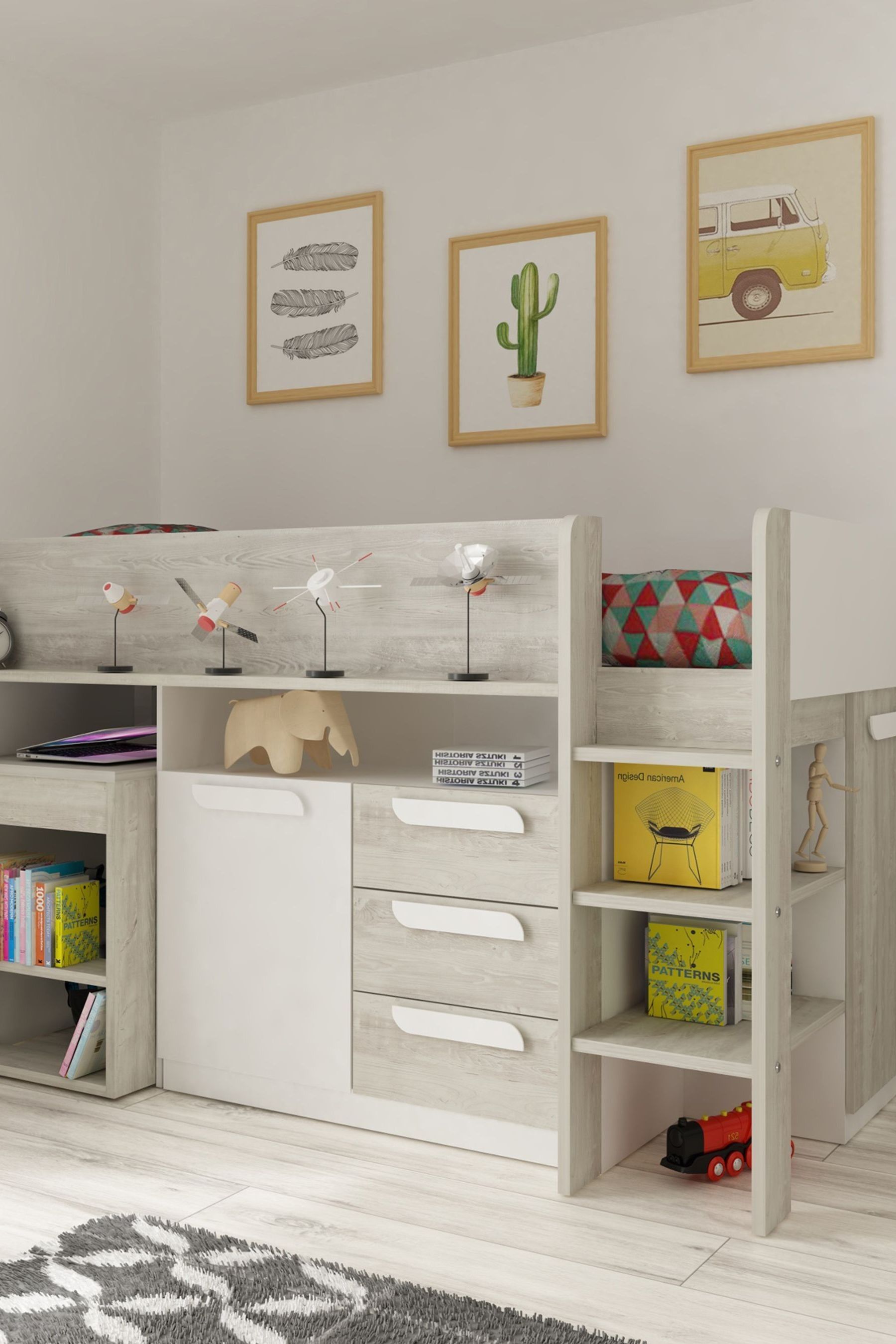 Buy Flexa Kids Grey Avenue Kids Girona Mid Sleeper With Desk, Chest ...