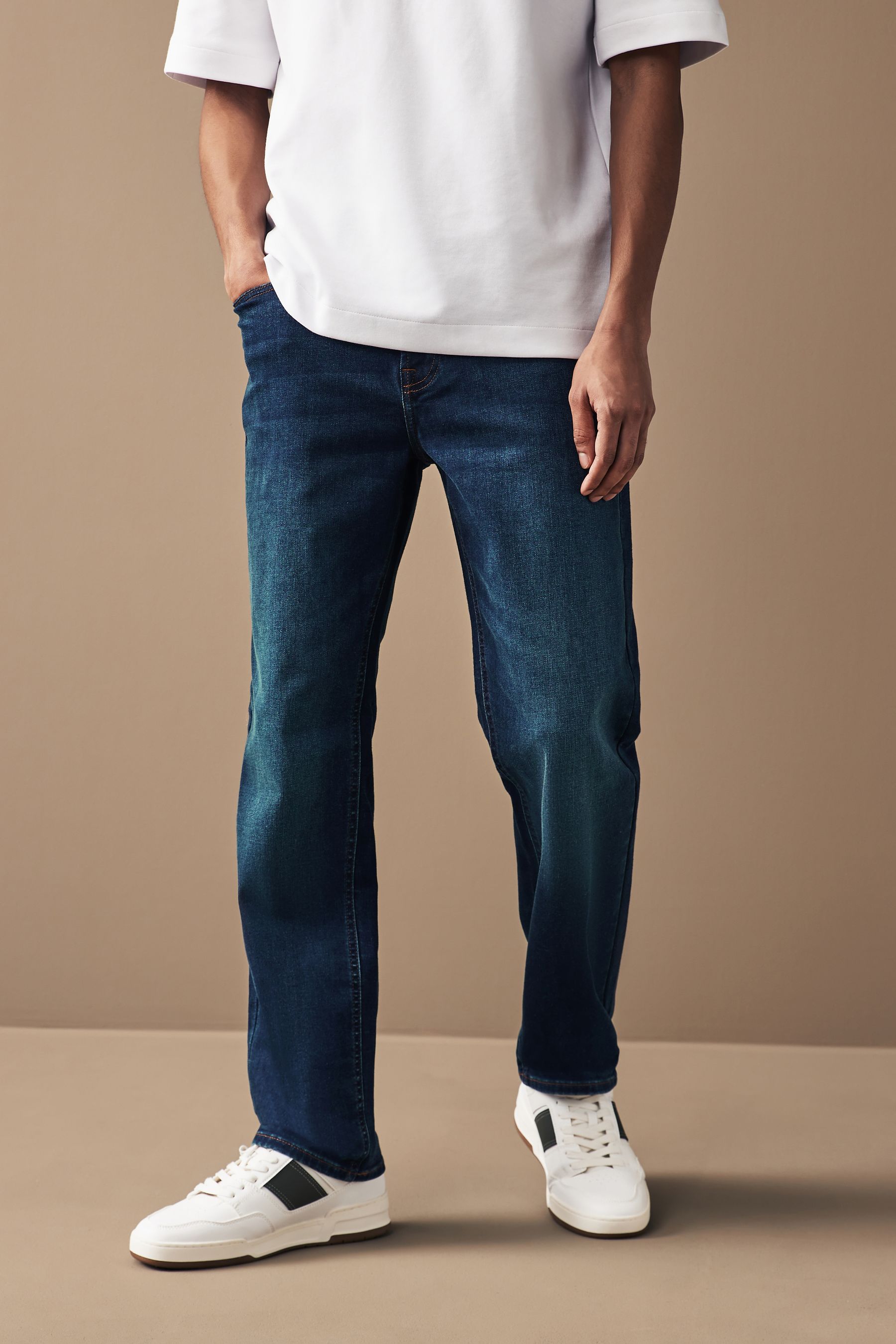 Buy Blue Straight Fit Motion Flex Jeans from the Next UK online shop