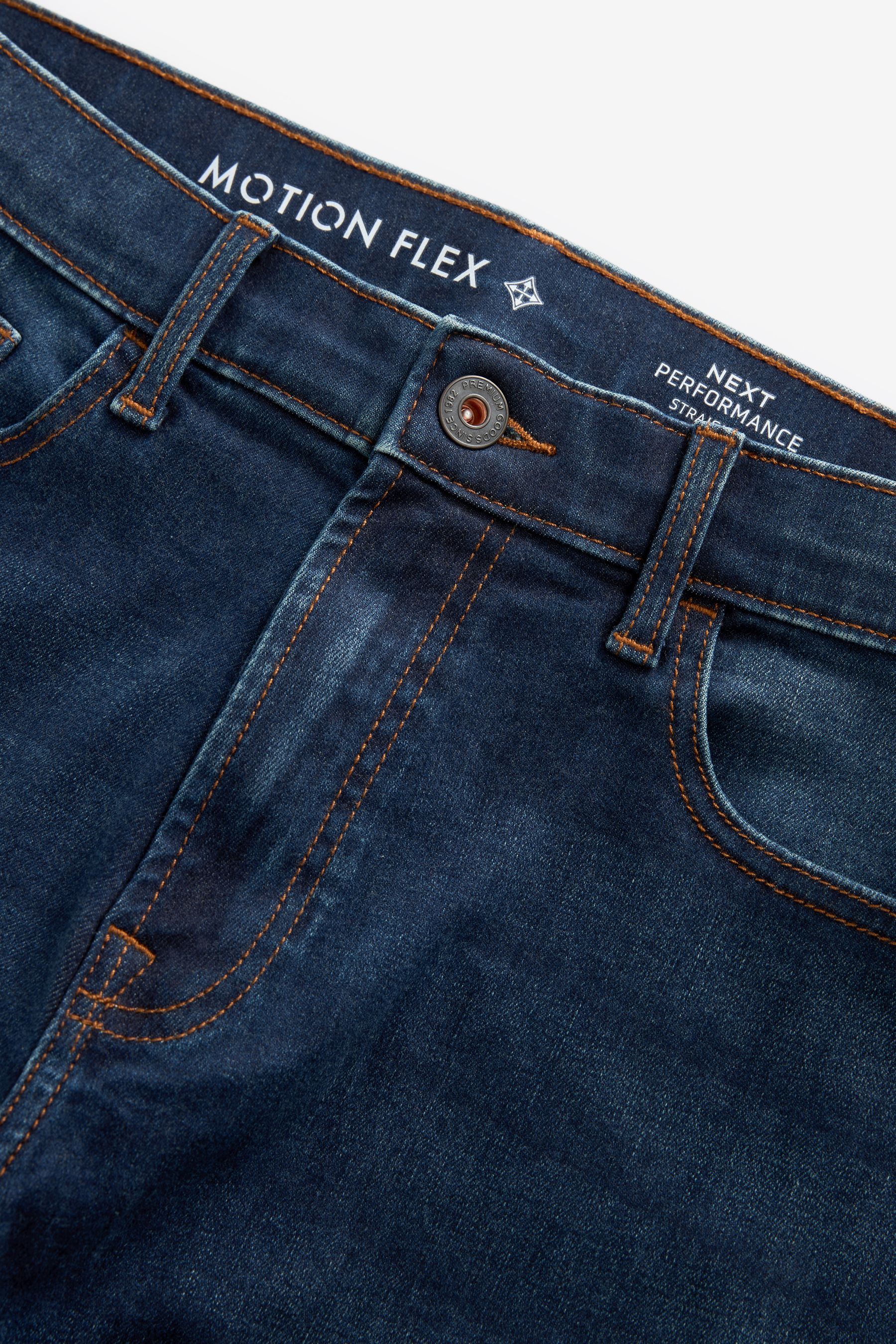 Buy Blue Straight Fit Motion Flex Jeans from the Next UK online shop