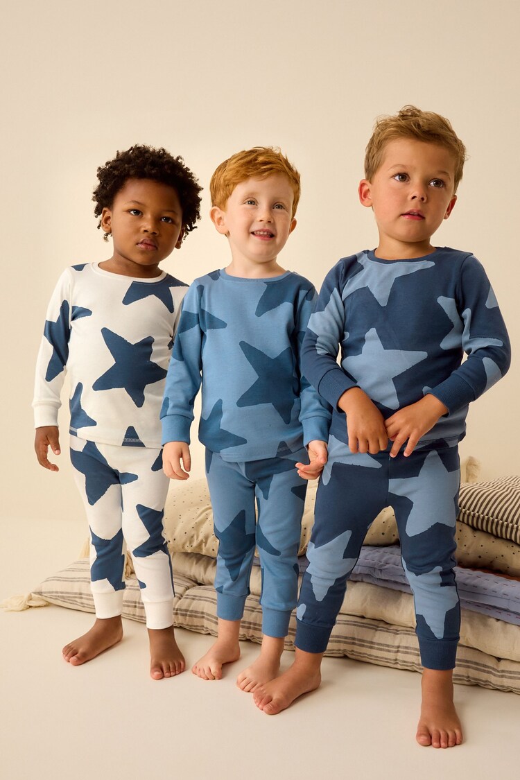 Buy Blue/Navy Snuggle 100% Cotton Pyjamas 3 Pack (9mths-10yrs) from the ...