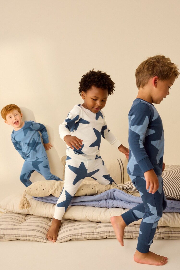 Buy Blue/Navy Snuggle 100% Cotton Pyjamas 3 Pack (9mths-10yrs) from the ...